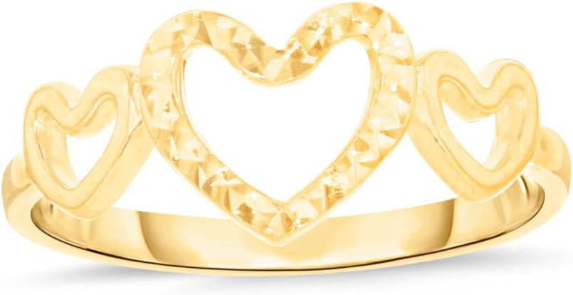 Floreo 10k Yellow Gold Graduated Open Triple Hearts Ring, Size 3-11 ...