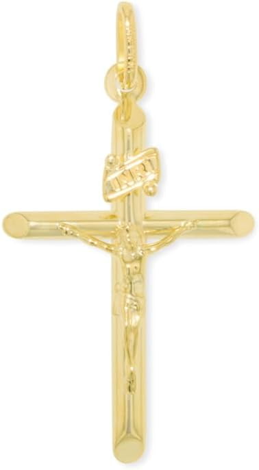 Floreo 10k Yellow Gold Jesus Christ Cross INRI Crucifix Pendant ...