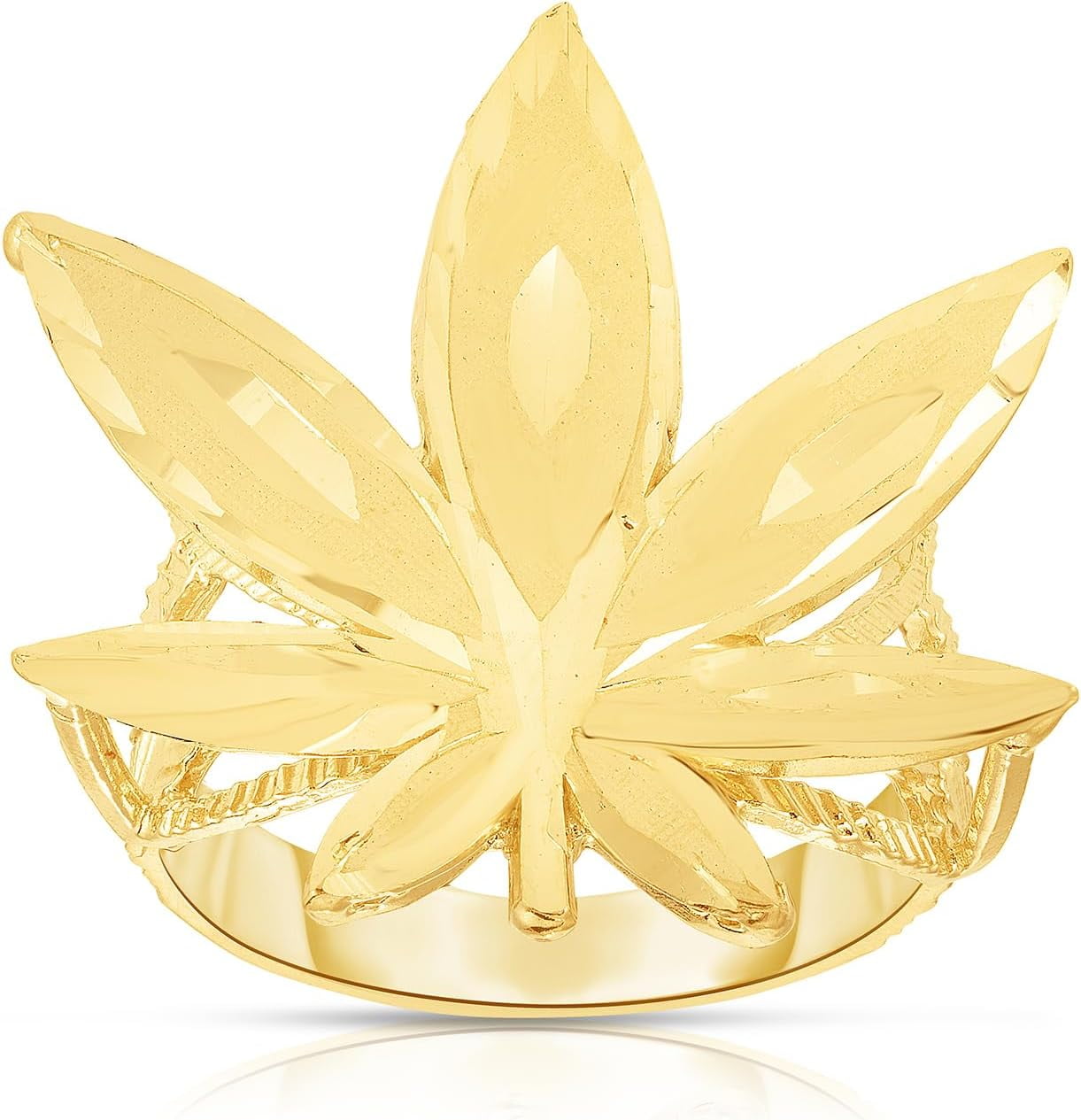 Floreo 10k Yellow Gold Marijuana Leaf Cannabis Weed Ring - Walmart.com