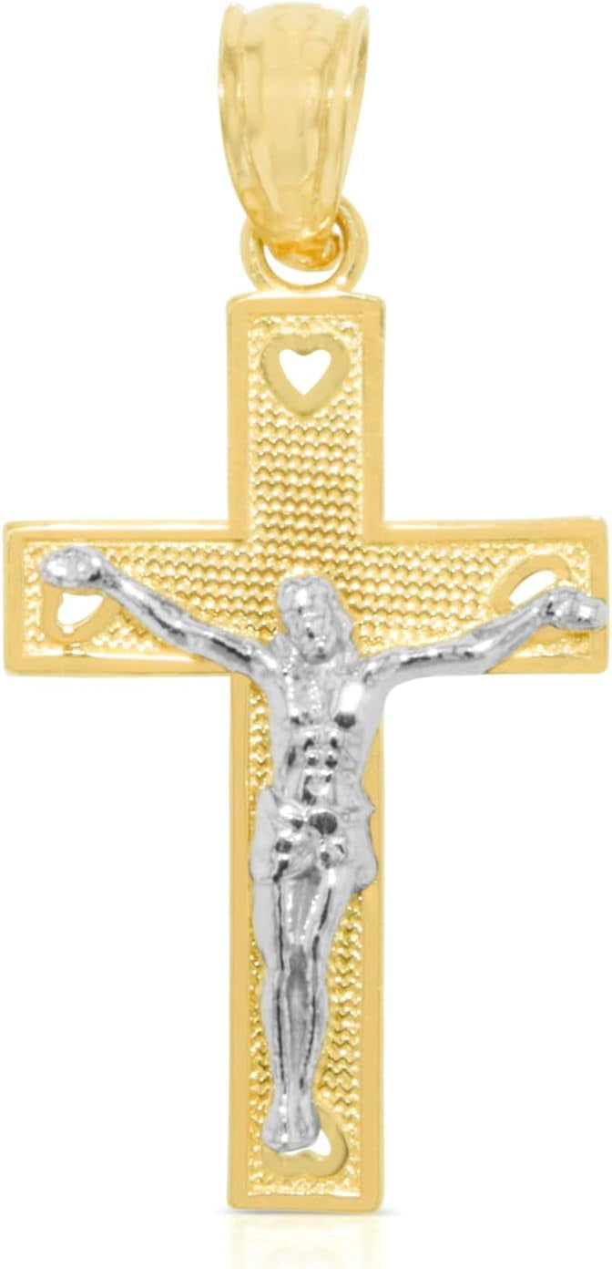 Floreo 10k Yellow Gold Rectangular Heart Crucifix of Jesus Cross ...