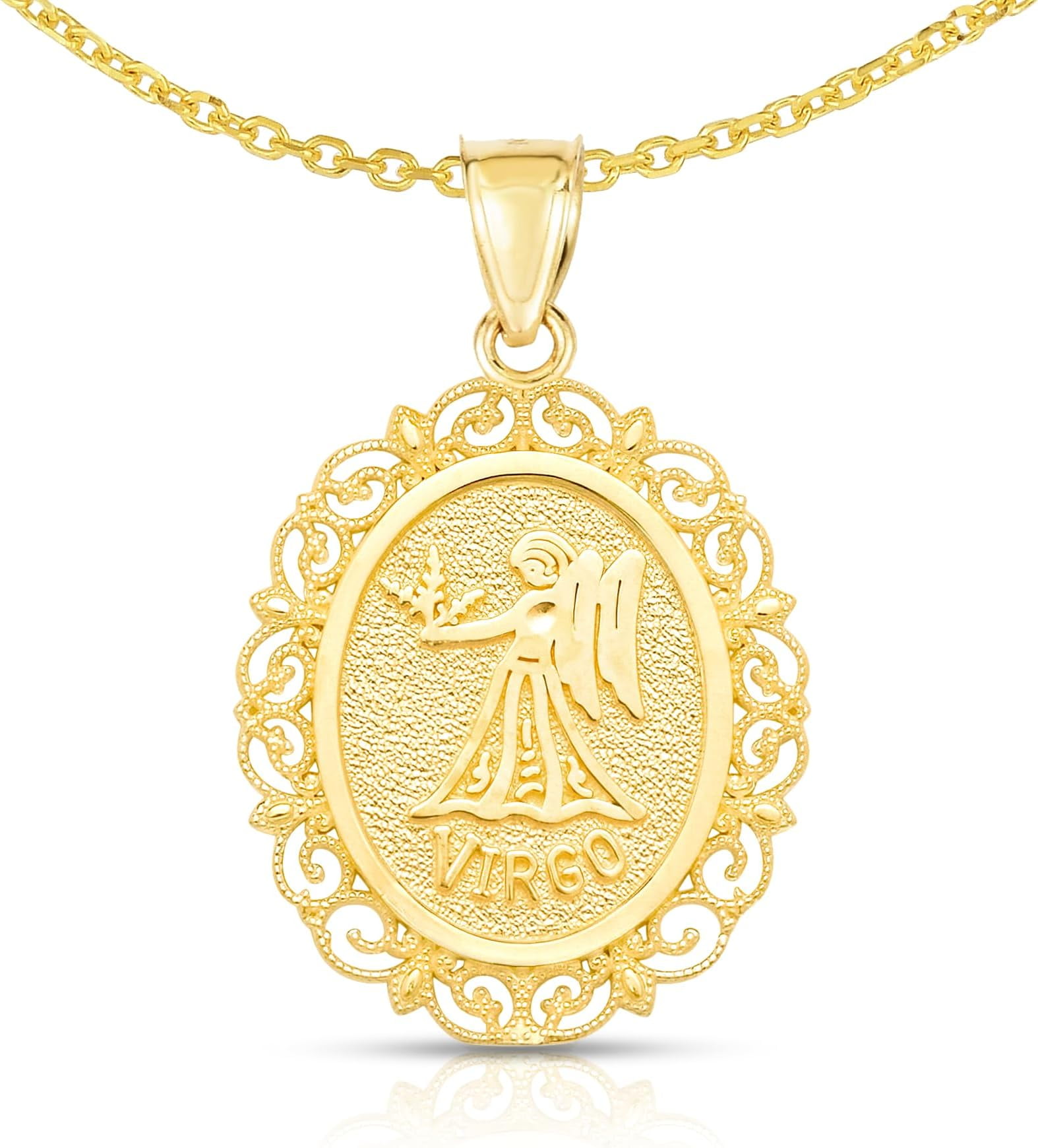 Floreo 10k Yellow Gold Round Horoscope Zodiac Sign Virgo Pendant with ...