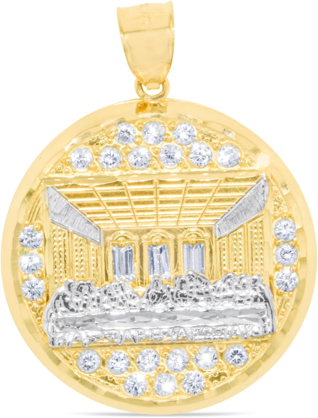 Floreo 10k Yellow Gold Round Last Supper CZ Charm Religious Pendant ...