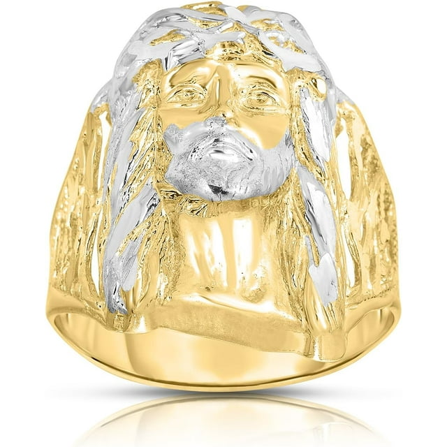 Floreo 10k Yellow Gold Two-Tone Face of Jesus Christ Head Ring ...