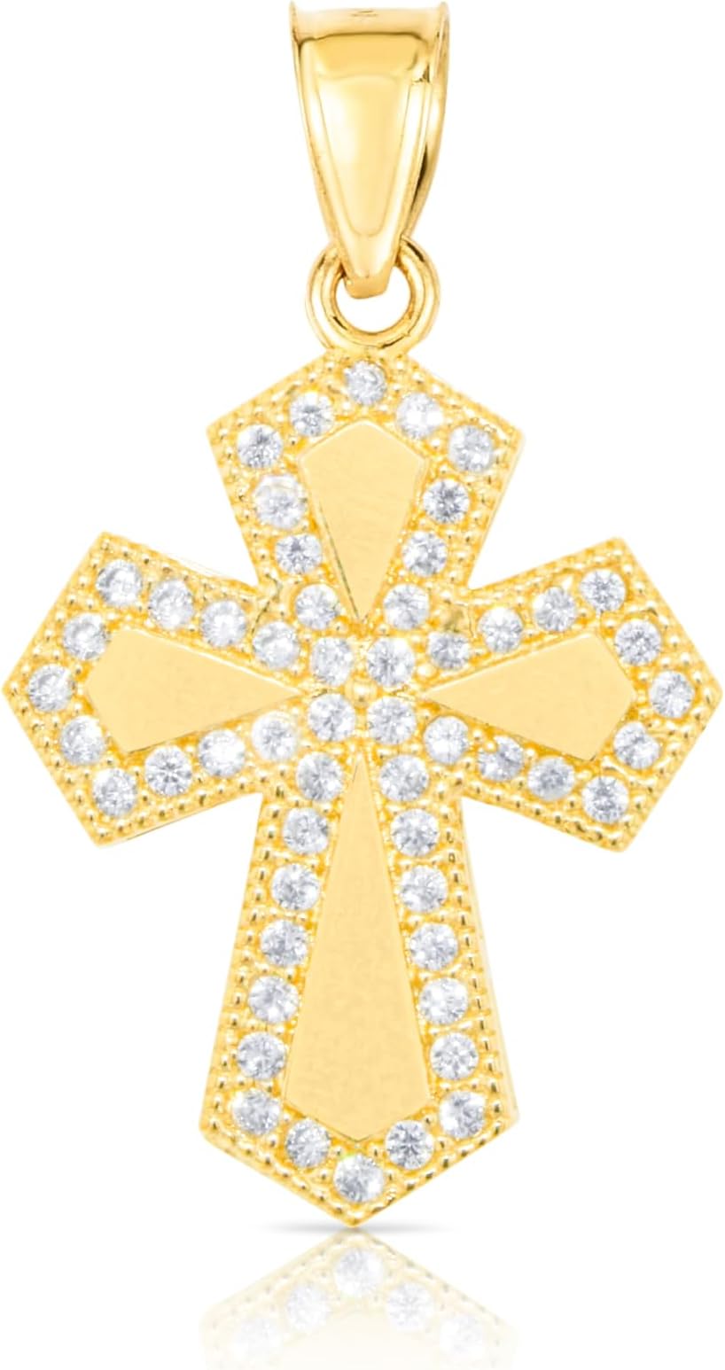 Floreo 10k Yellow Gold Victorian Flared CZ Cross Religious Pendant ...