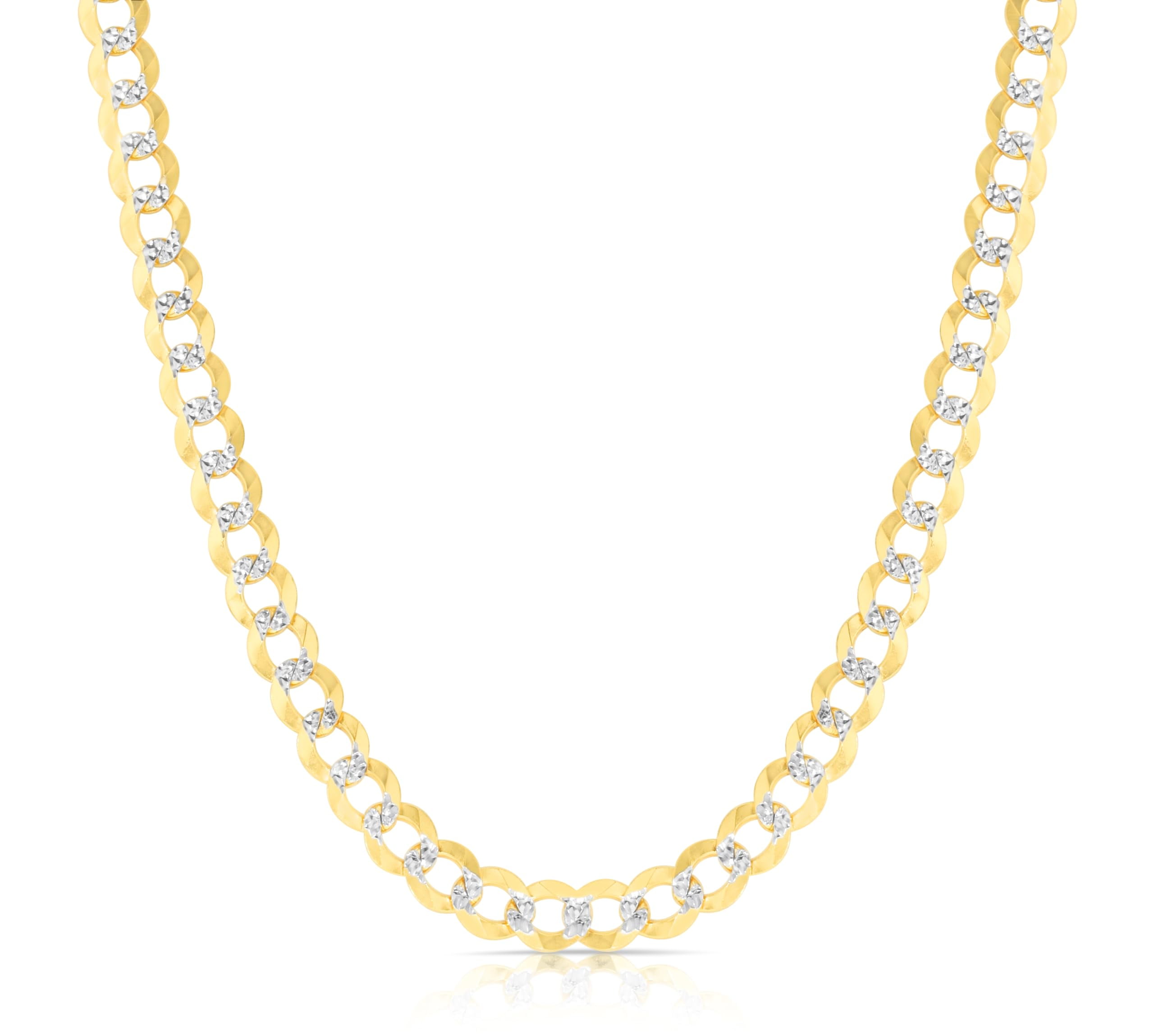 Floreo 10k Yellow Gold and White Gold 7mm Solid Two-Tone Curb Cuban Chain Necklace - Walmart.com