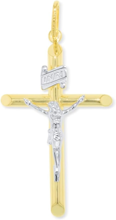 Floreo 10k Yellow Gold and White Gold Jesus Christ Cross INRI Crucifix ...