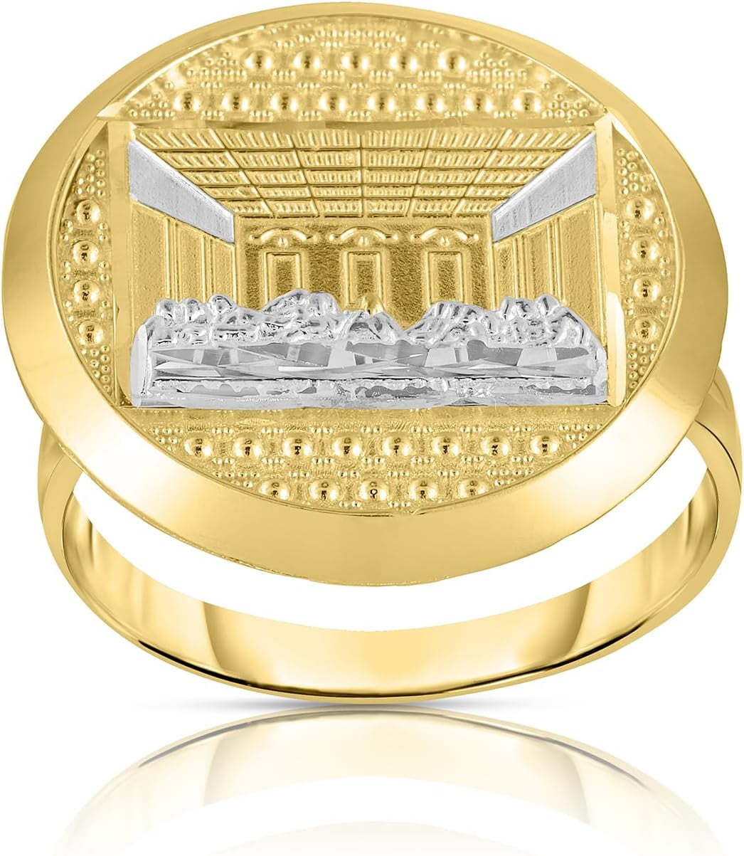 Floreo 10k Yellow Gold and White Gold Last Supper Flat Round Textured ...