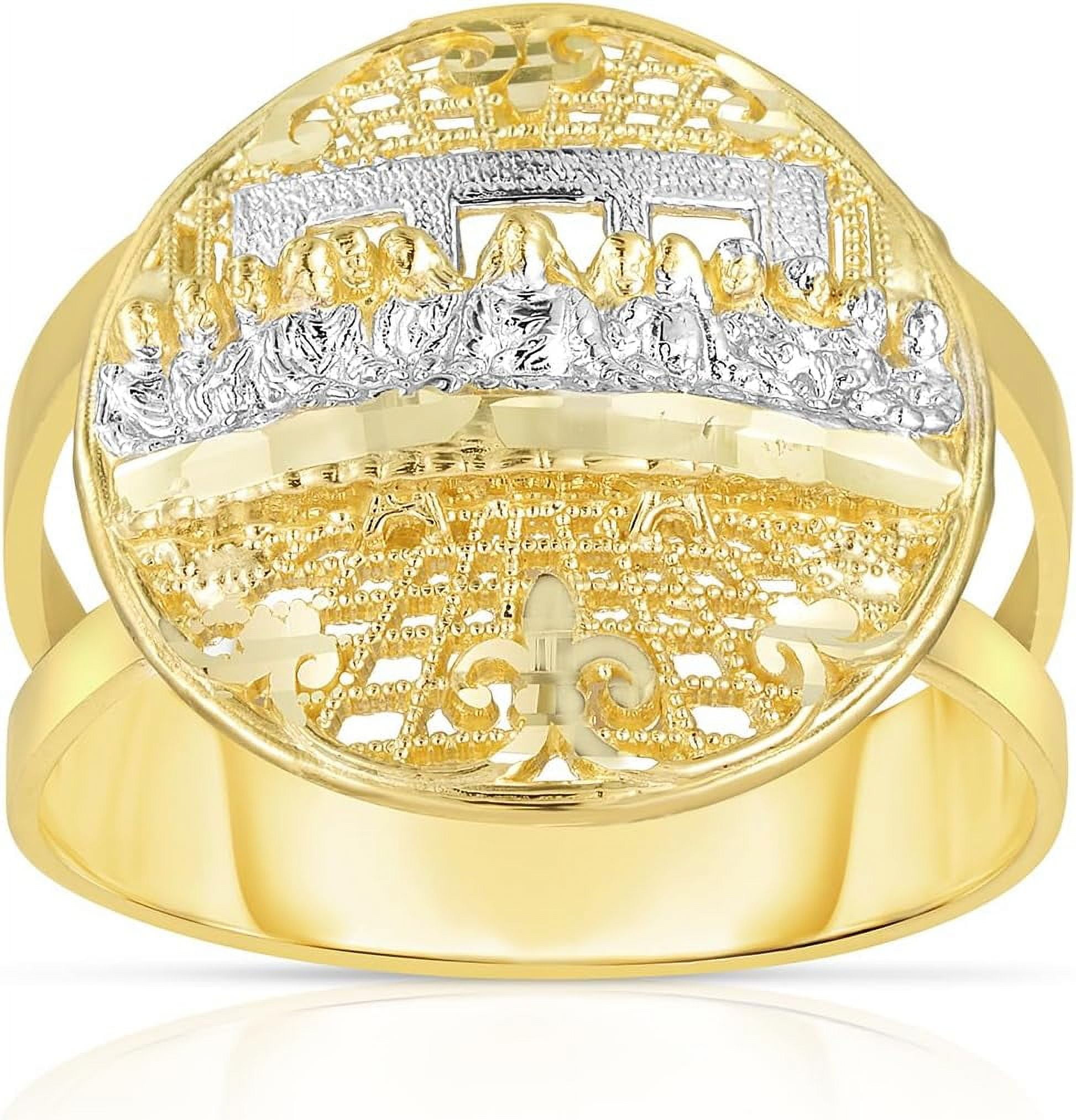 Floreo 10k Yellow Gold and White Gold Round Last Supper Double Band ...