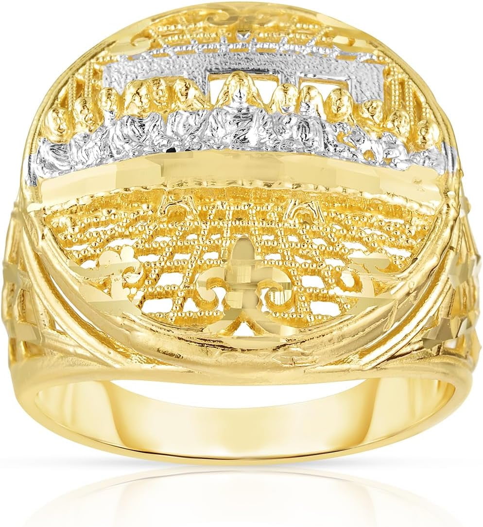 Floreo 10k Yellow Gold and White Gold Round Last Supper Textured Ring ...