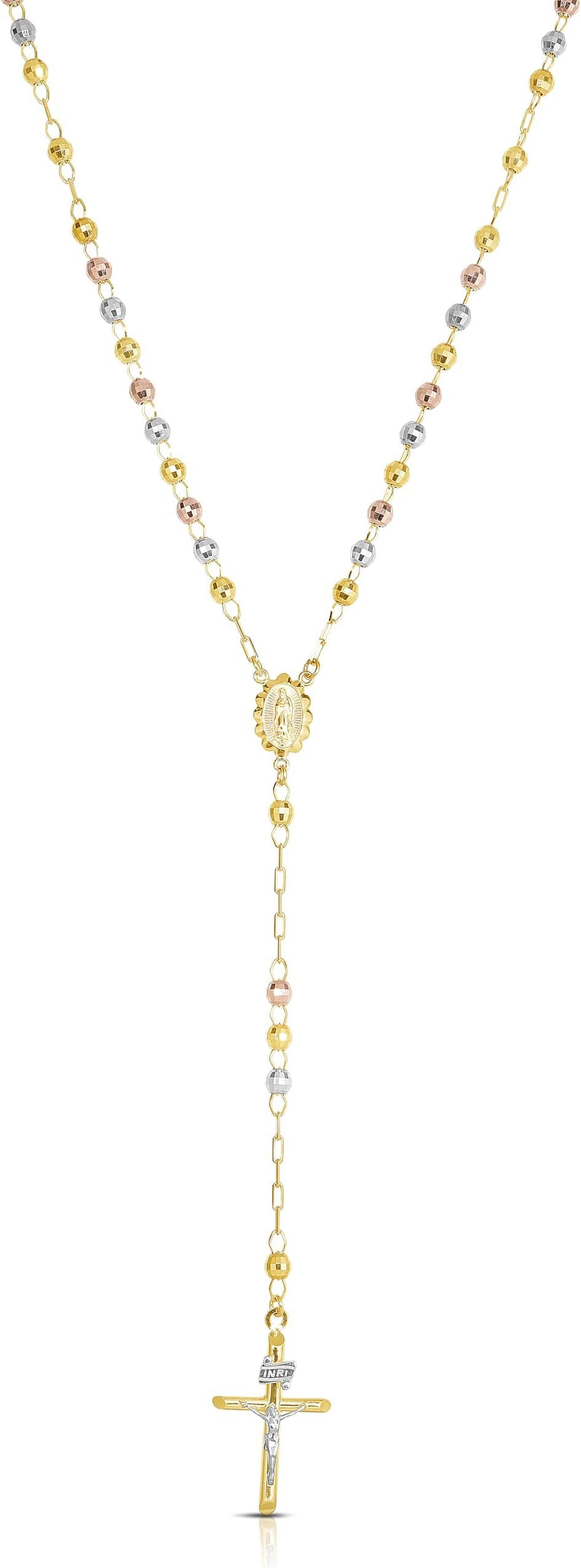 Floreo 10k Yellow Gold or Tri Color 4mm Rosary with Virgin Mary Medal ...