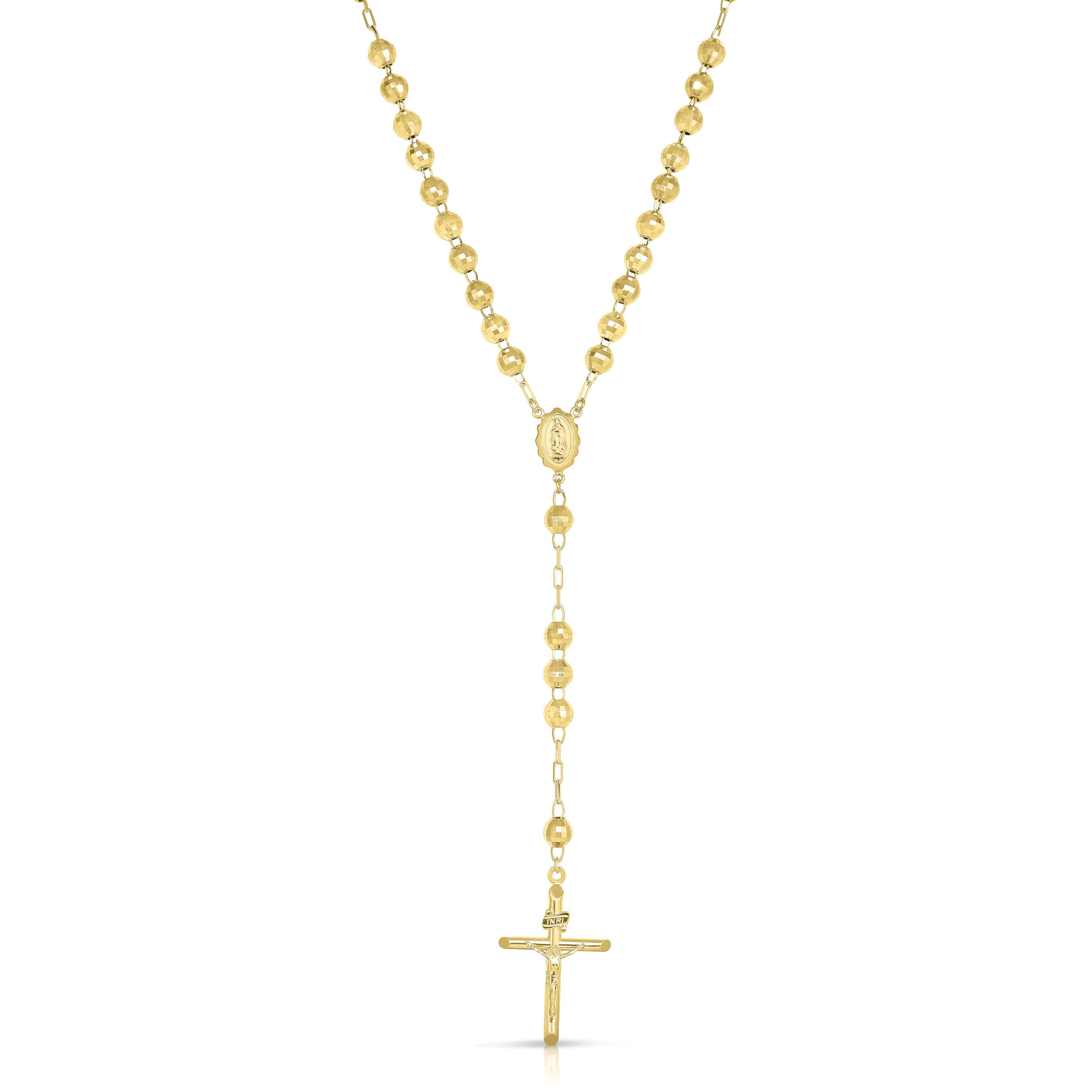 Floreo 10k Yellow Gold or Tri-Gold 6mm Rosary with Virgin Mary Medal ...