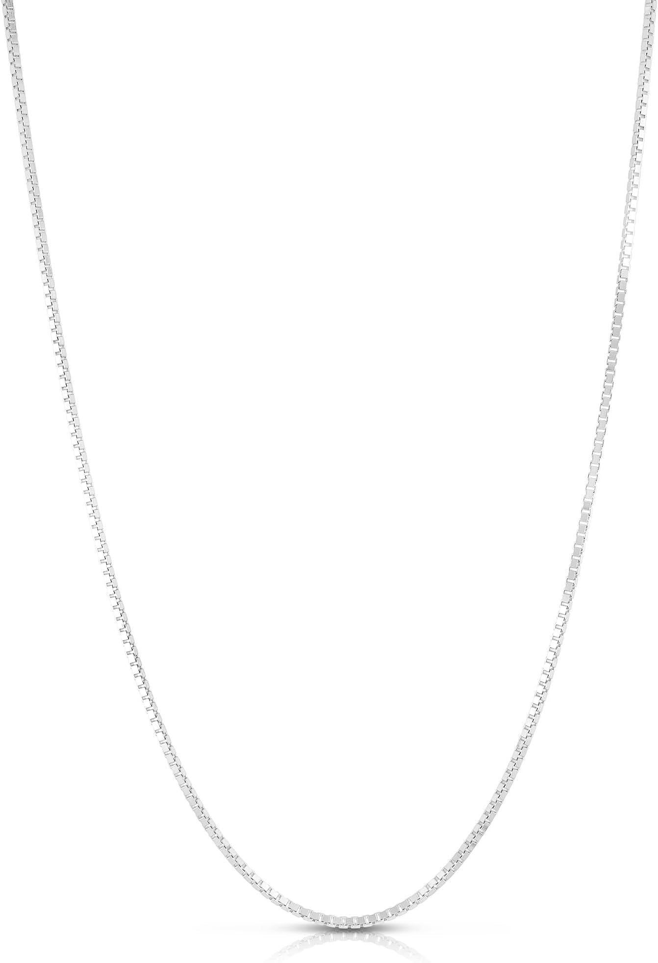 Floreo 14k White Gold 1.4mm Solid Box Chain Link Necklace 22 Inch ...