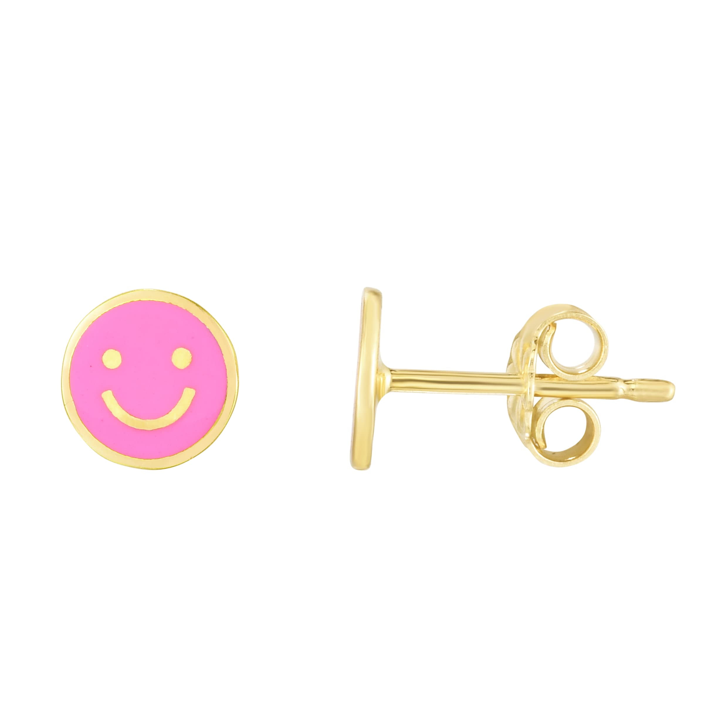Floreo 14k Yellow Gold 7mm High Polish Pink Smiley Face Stud Earrings - Walmart.com