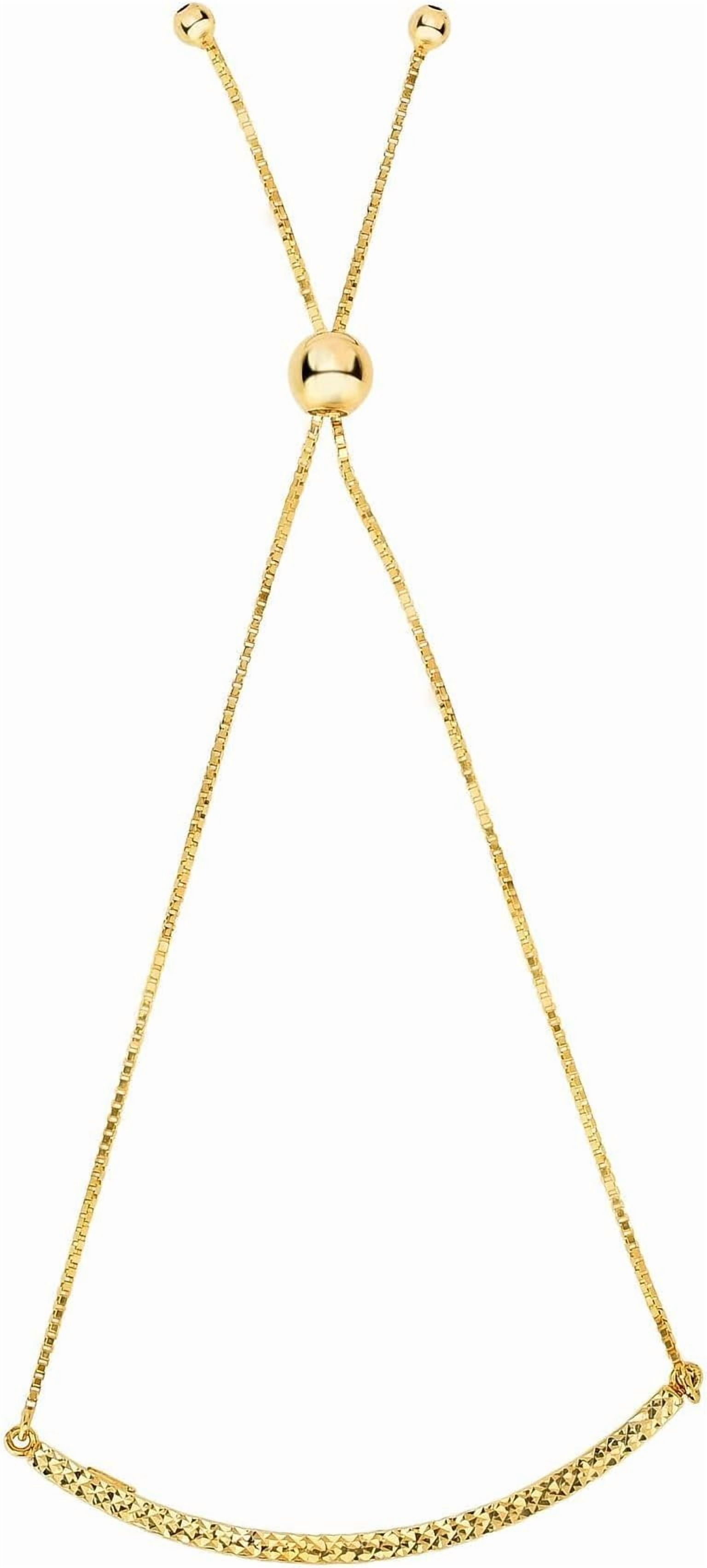 Floreo 14k Yellow Gold Diamond Cut Bar Adjustable Box Link Friendship ...