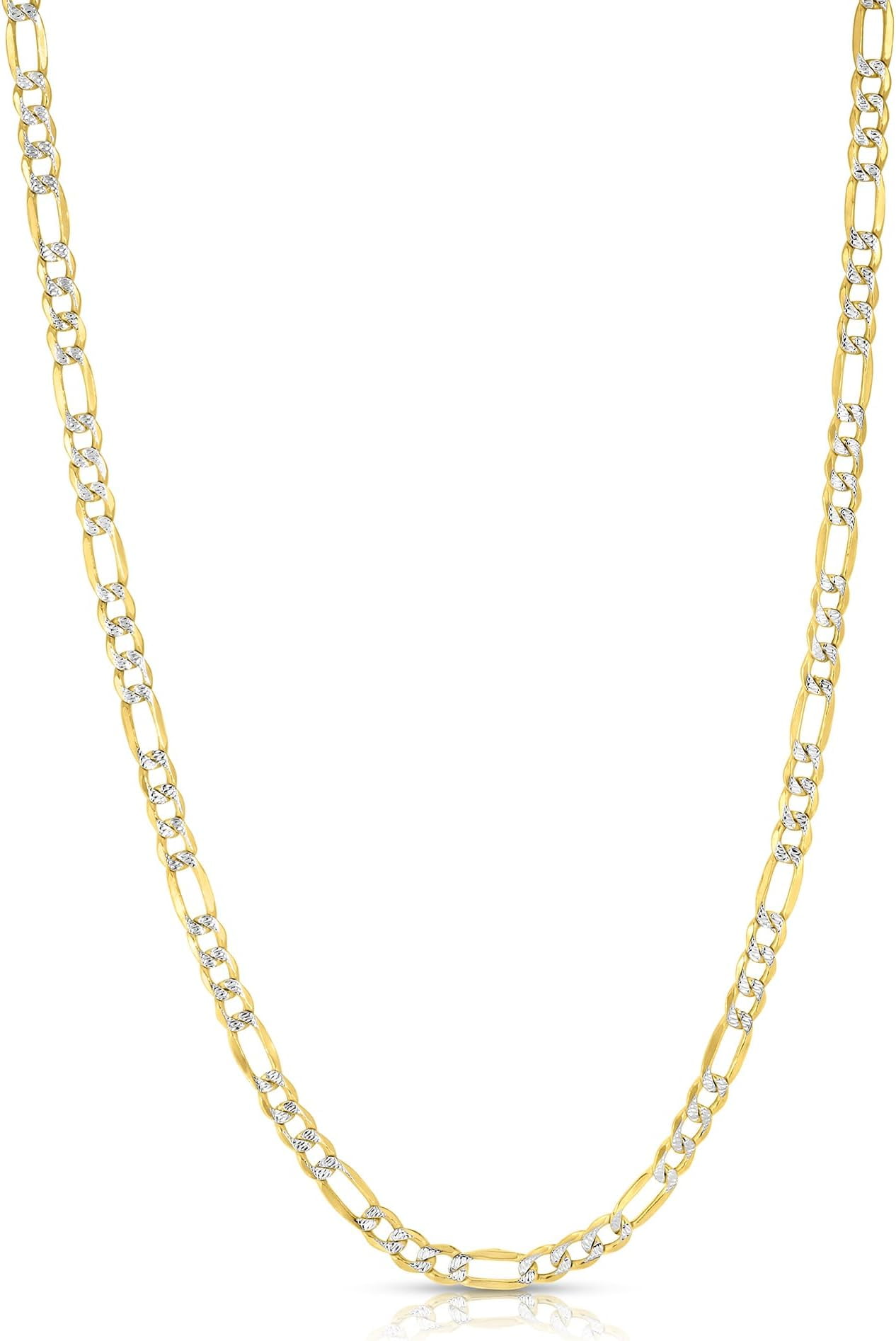 Floreo 14k Yellow Gold and White Gold 3.8mm Solid Two-Tone Pave Figaro ...