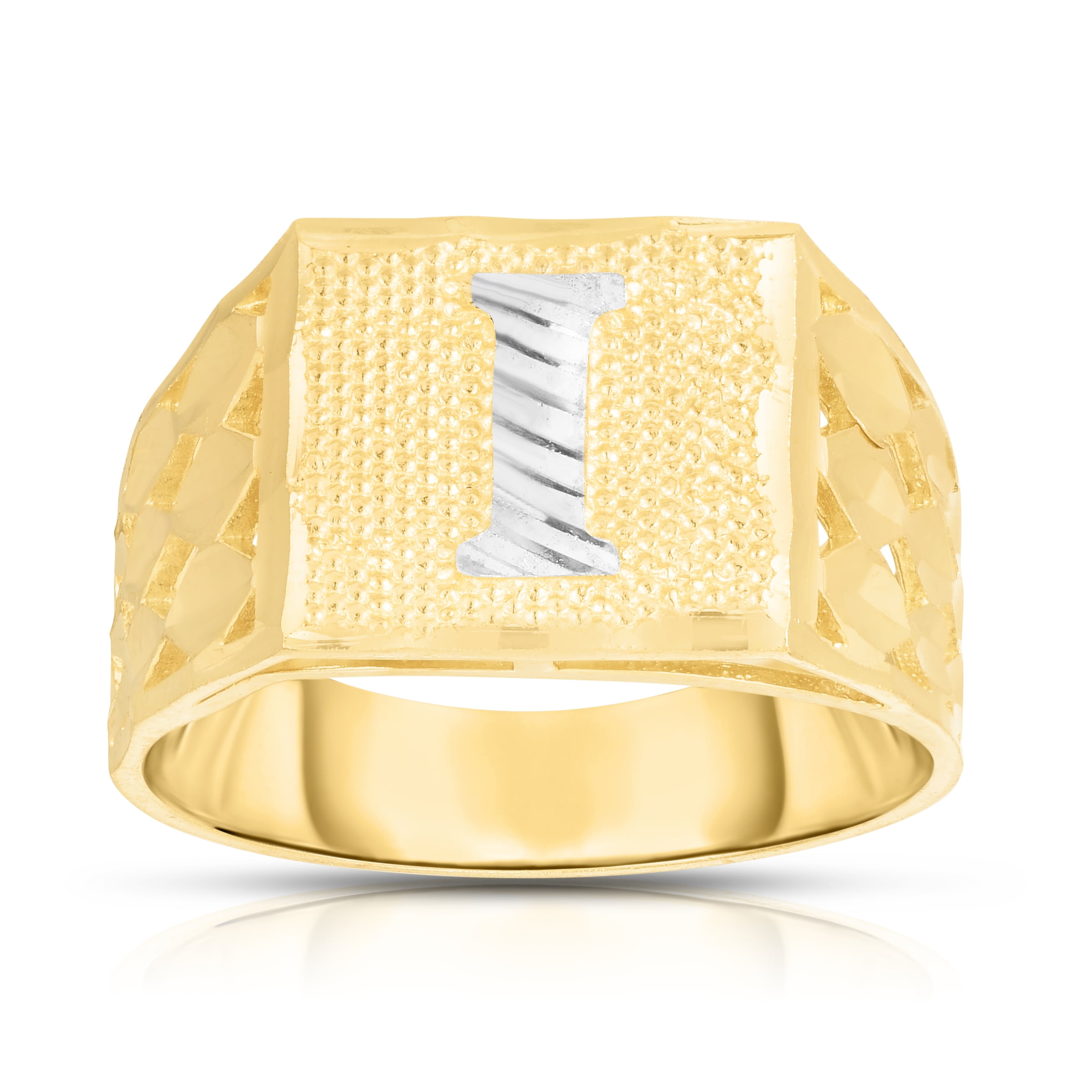 Floreo Men’s 10k Yellow Gold Alphabet Two-Tone Square A-Z Initial Ring ...