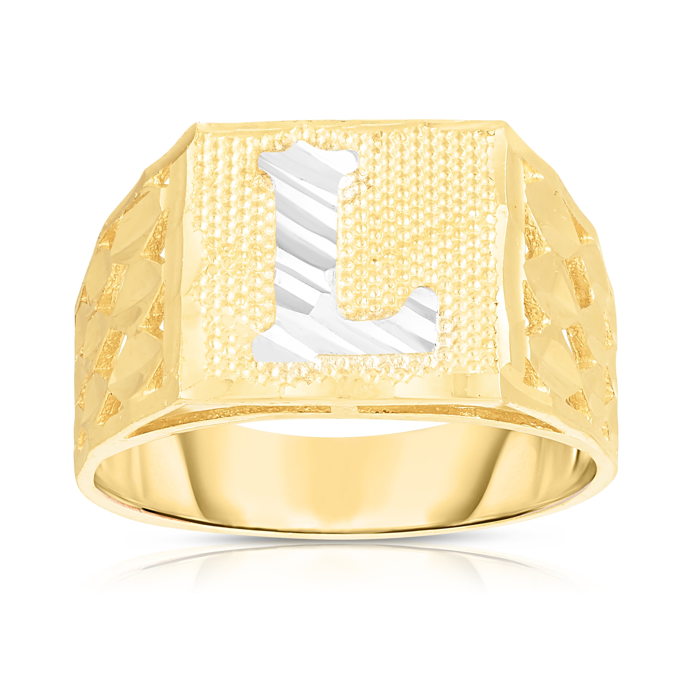 Floreo Men’s 10k Yellow Gold Alphabet Two-Tone Square A-Z Initial Ring ...
