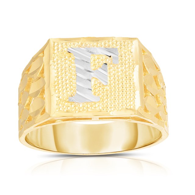 Floreo Men’s 10k Yellow Gold Alphabet Two-Tone Square A-Z Initial Ring ...