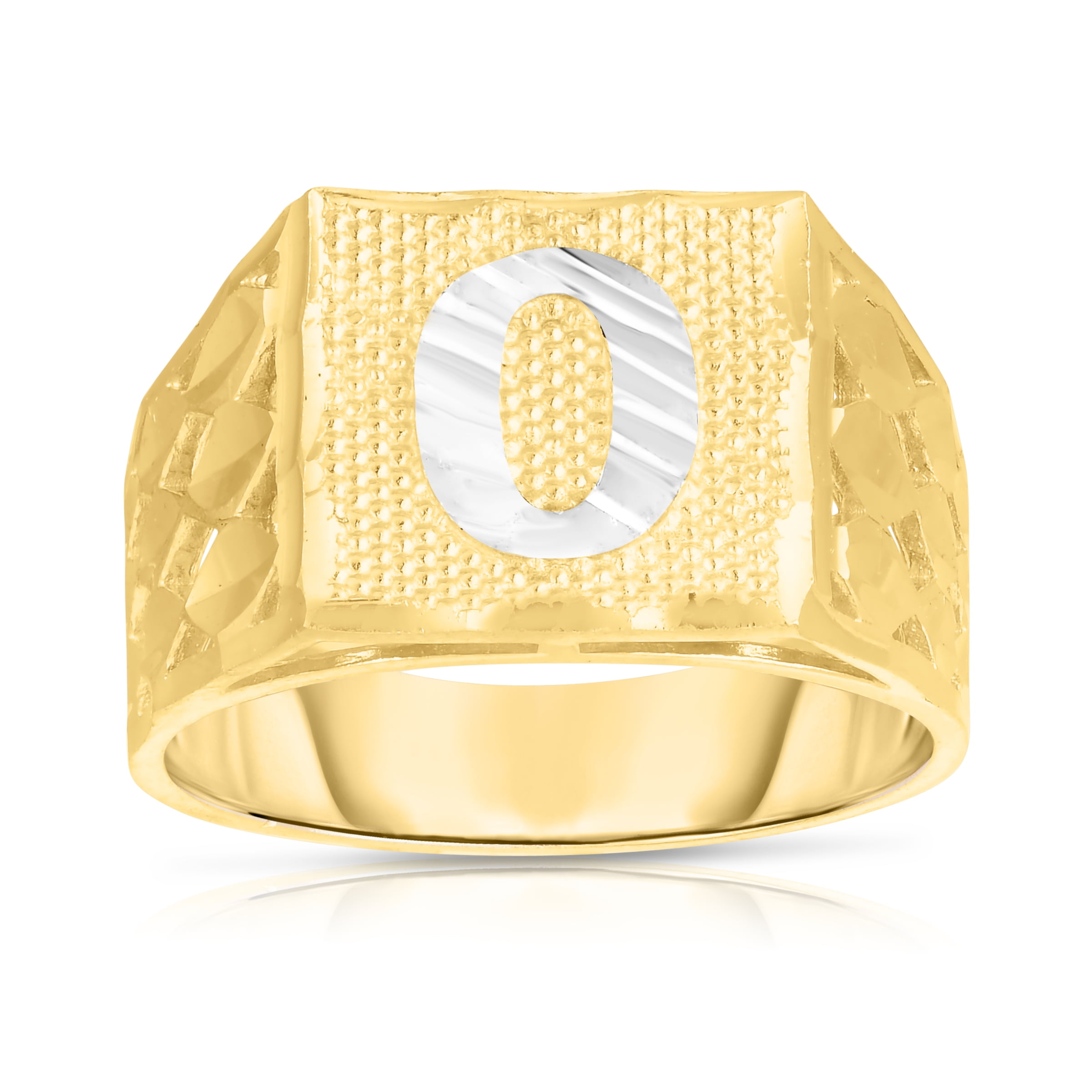 Floreo Men’s 10k Yellow Gold Alphabet Two-Tone Square A-Z Initial Ring ...