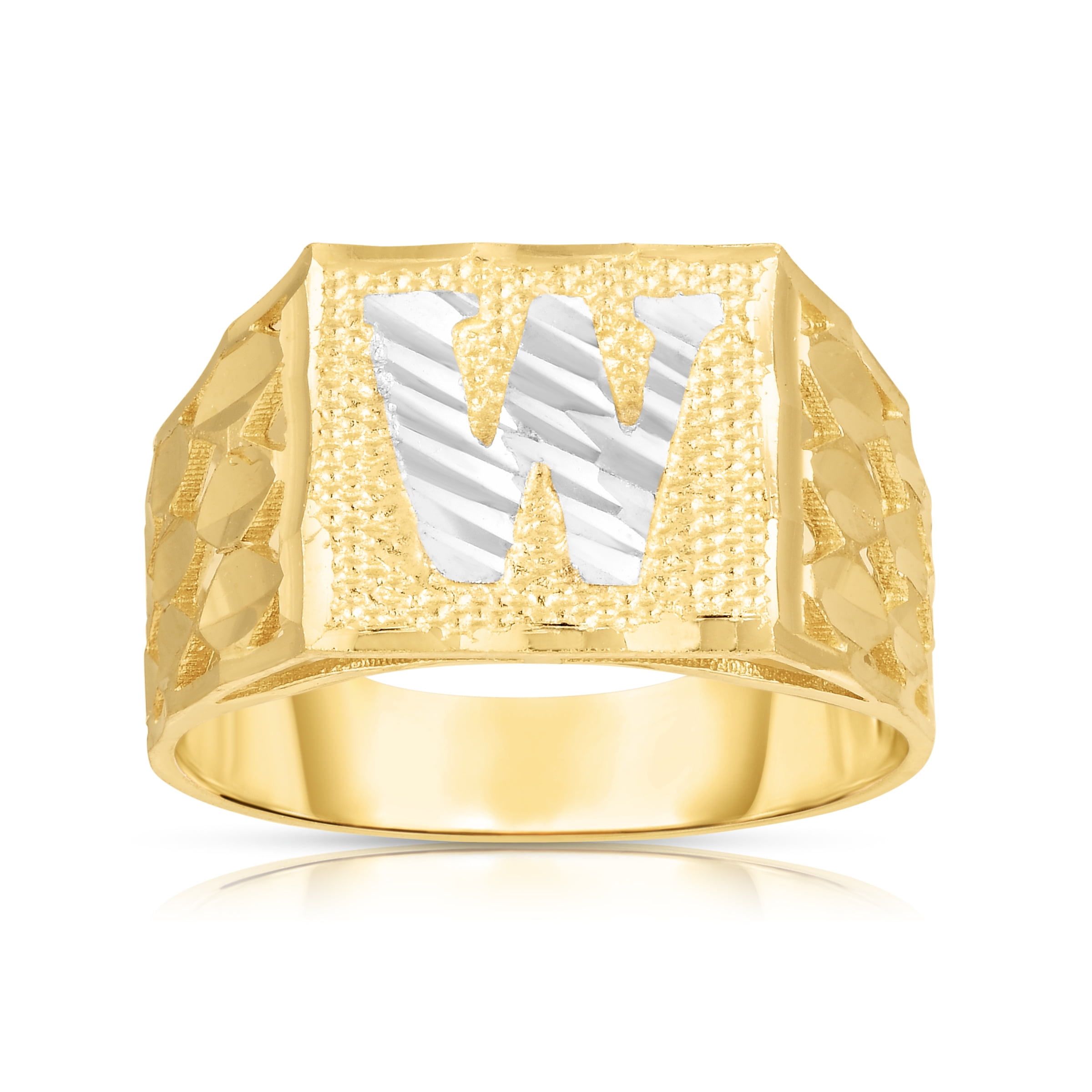 Floreo Men’s 10k Yellow Gold Alphabet Two-Tone Square A-Z Initial Ring ...