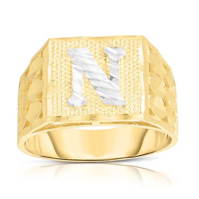 Floreo Men’s 10k Yellow Gold Alphabet Two-Tone Square A-Z Initial Ring ...