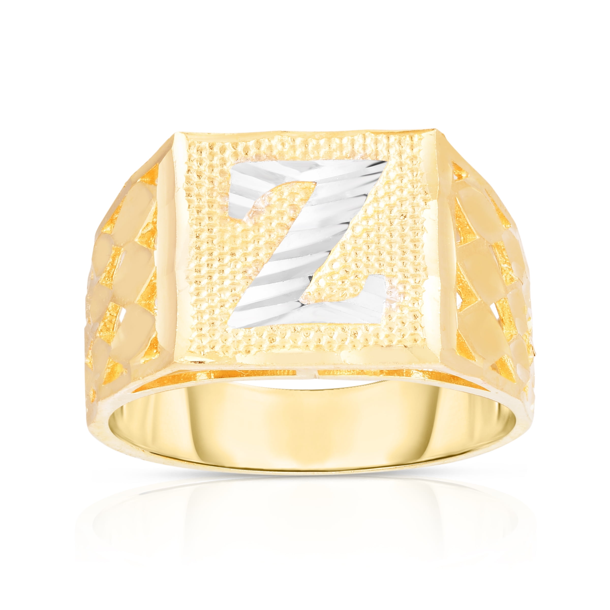 Floreo Men’s 10k Yellow Gold Alphabet Two-Tone Square A-Z Initial Ring ...