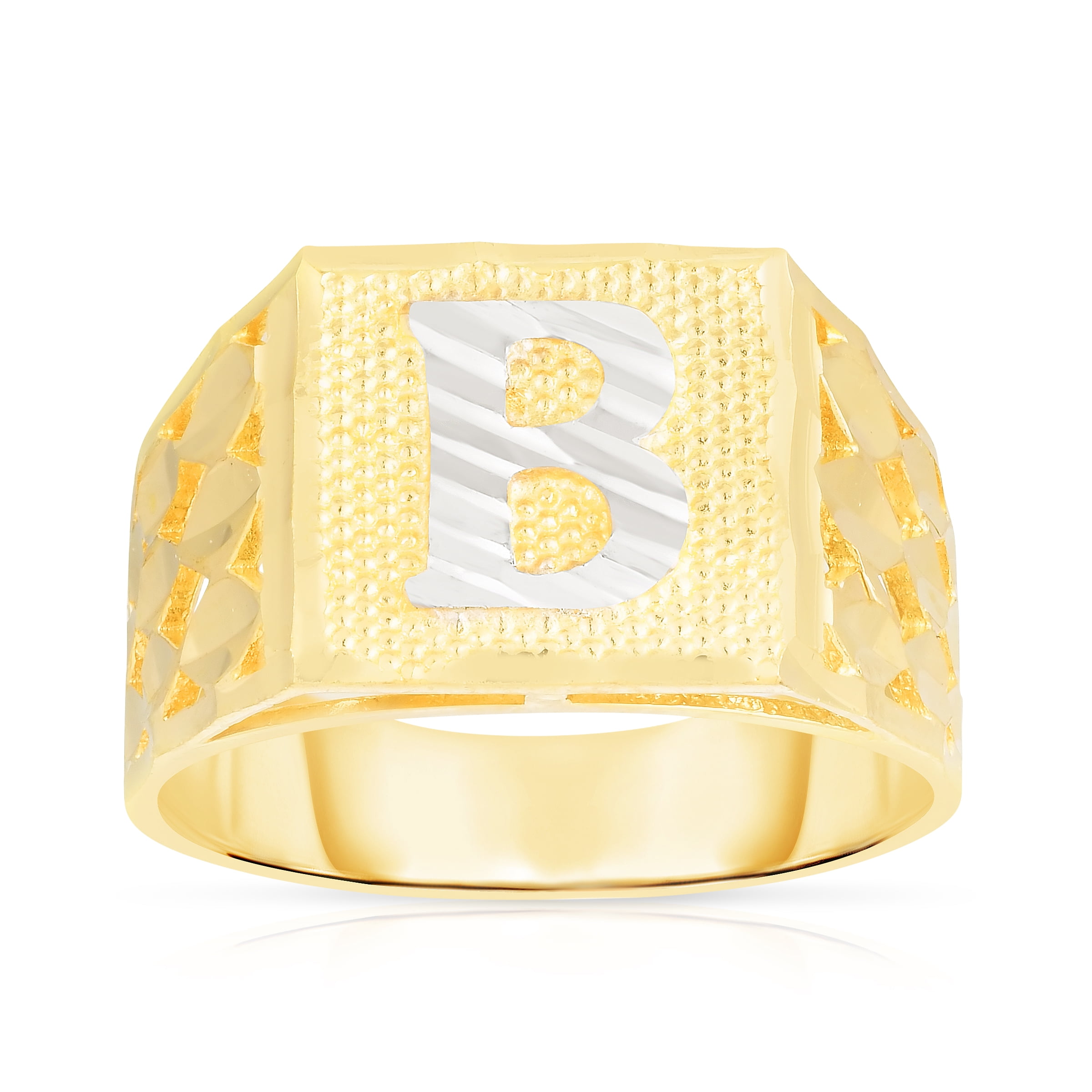 Floreo Men’s 10k Yellow Gold Alphabet Two-Tone Square A-Z Initial Ring ...
