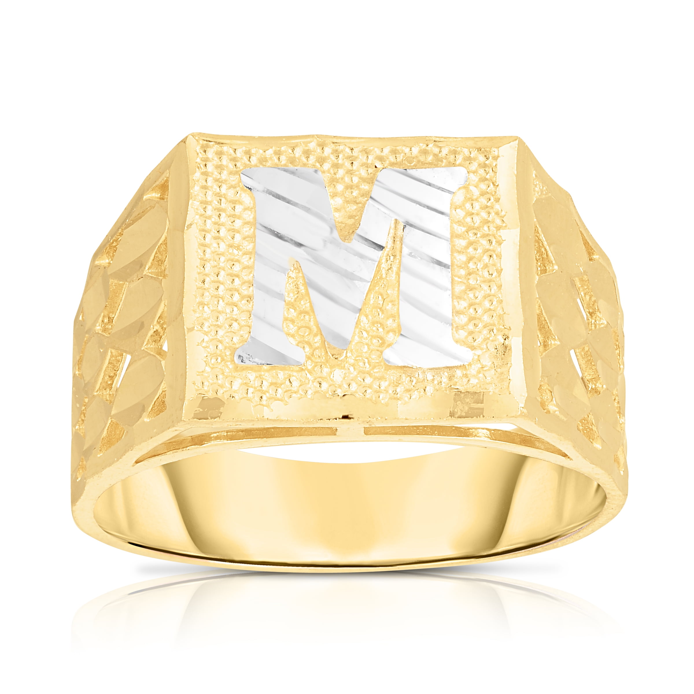 Floreo Men’s 10k Yellow Gold Alphabet Two-Tone Square A-Z Initial Ring ...