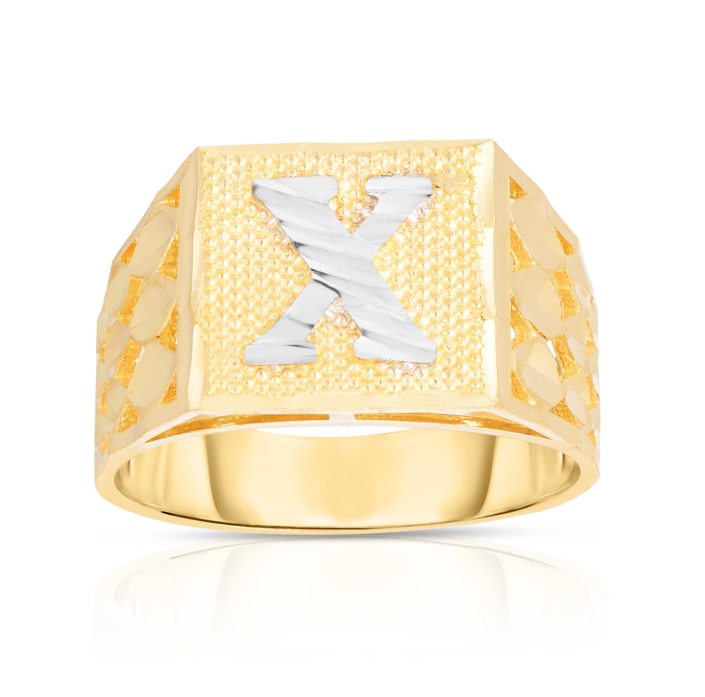 Floreo Men’s 10k Yellow Gold Alphabet Two-Tone Square A-Z Initial Ring ...