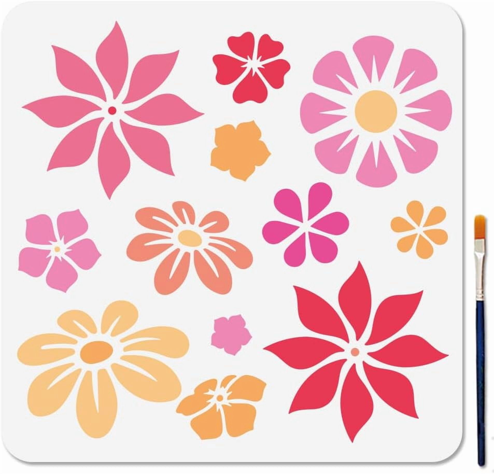 Floret Painting Stencil Blooming Flowers Stencil 11.8×11.8inch with ...
