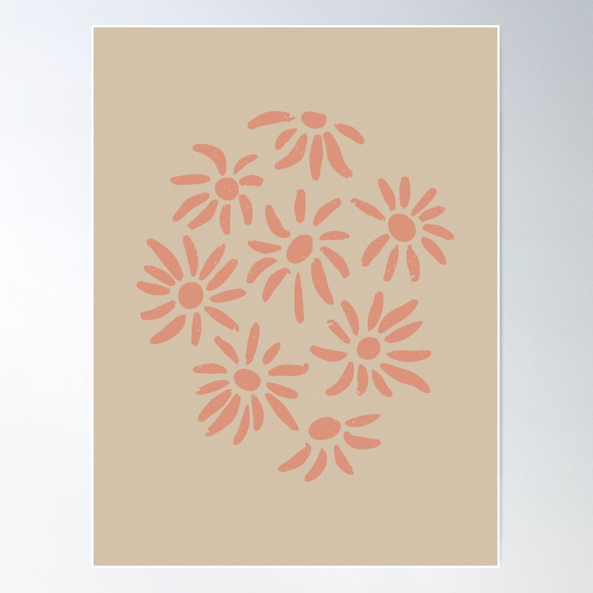 Florette Daisy Floral Pattern - Dove + Coral Poster Wall Art, Modern ...