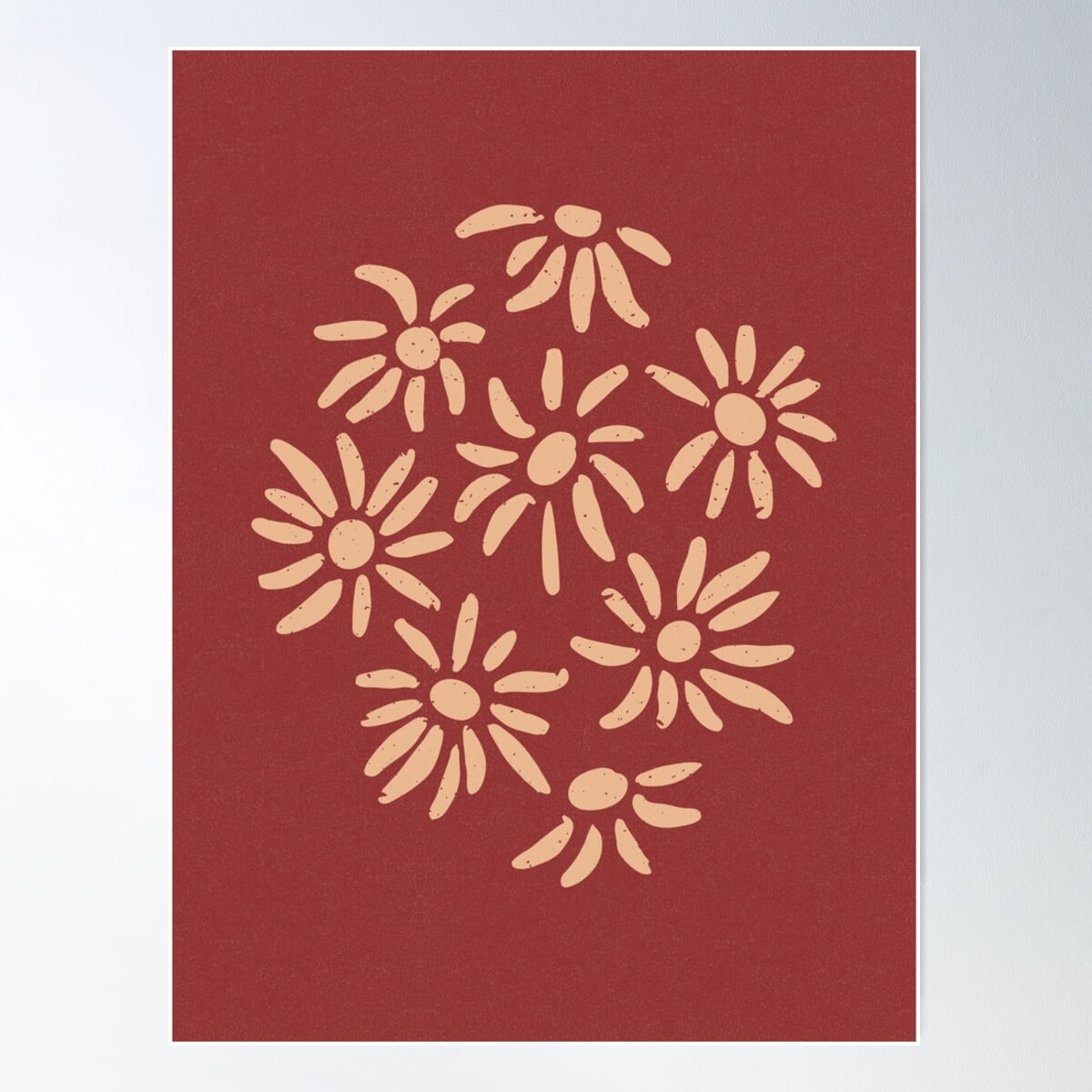 Florette Daisy Floral Pattern - Ruby + Melon Poster Wall Art, Modern Wall Decor For Living Room ...