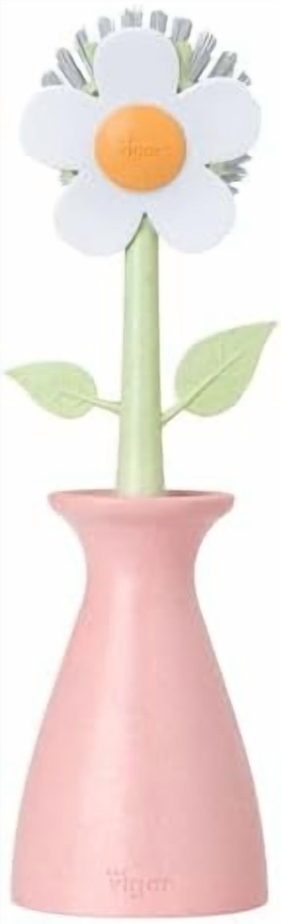 Florganic Daisy-Shaped Dish Brush with Vase Dish Brush Holder, Dish ...