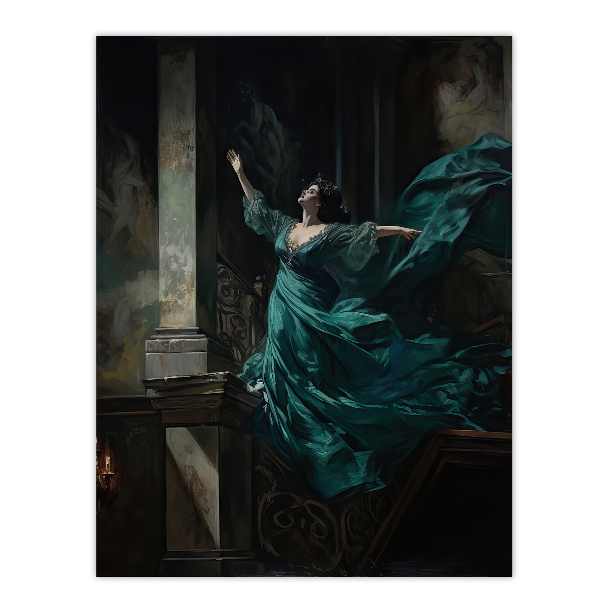 Floria Tosca Dramatic Opera Scene Oil Painting Heartbroken Singer Jumps ...