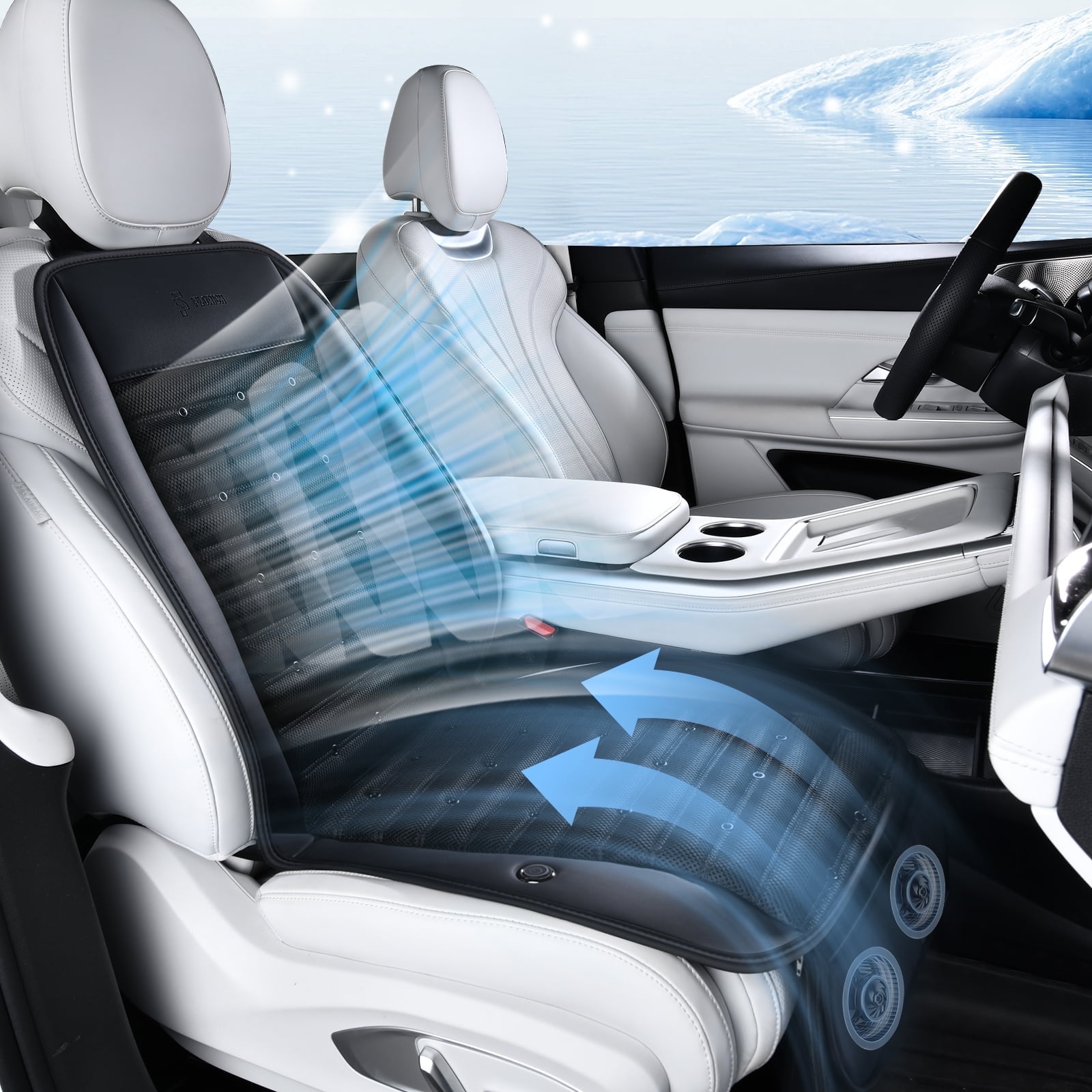 Florich Cooling Car Seat Cover, 2 Powerful Turbo Fans Ventilated Seat ...