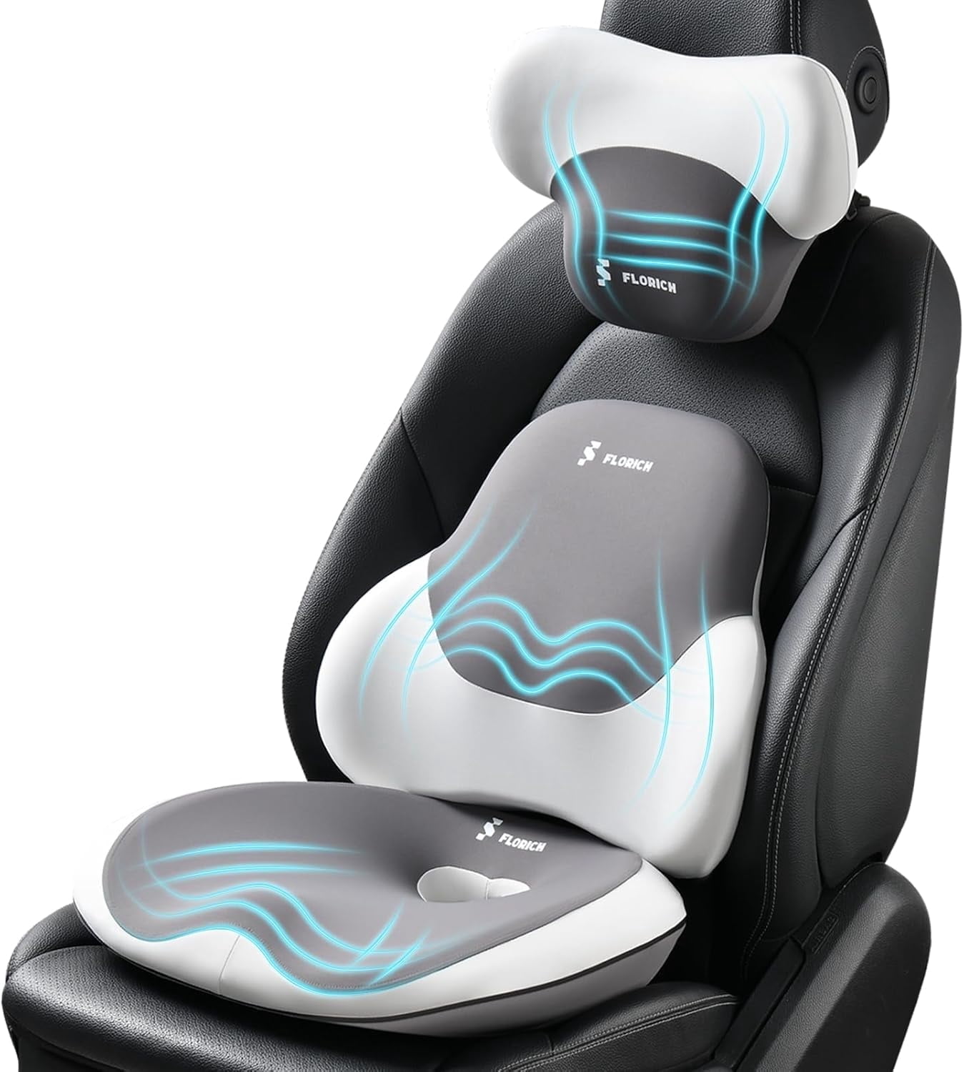 Florich Seat Cushion and Lumbar Support Headrest Pillow for Car Office ...