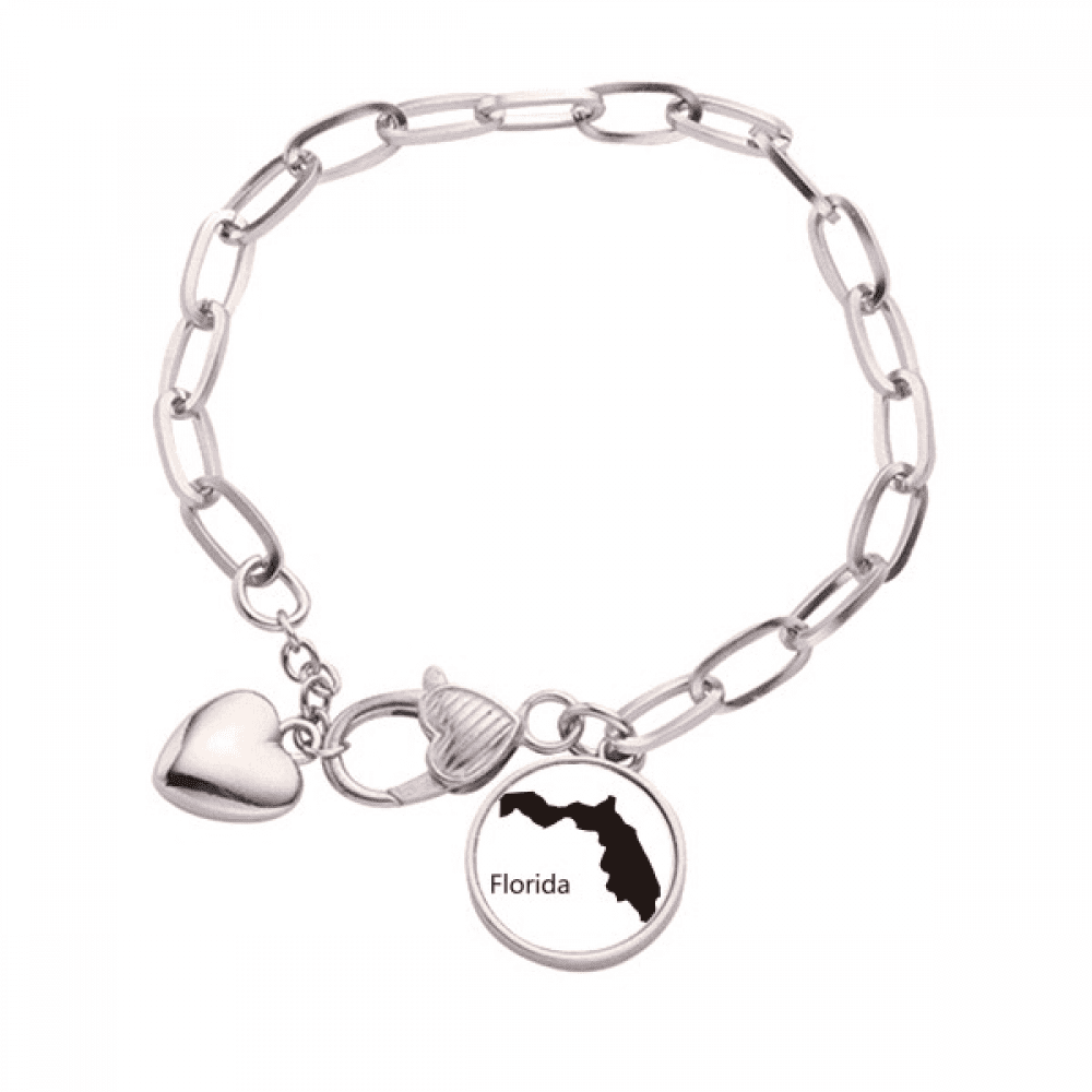 Florida America USA Map Outline Heart Chain Bracelet Jewelry Charm ...