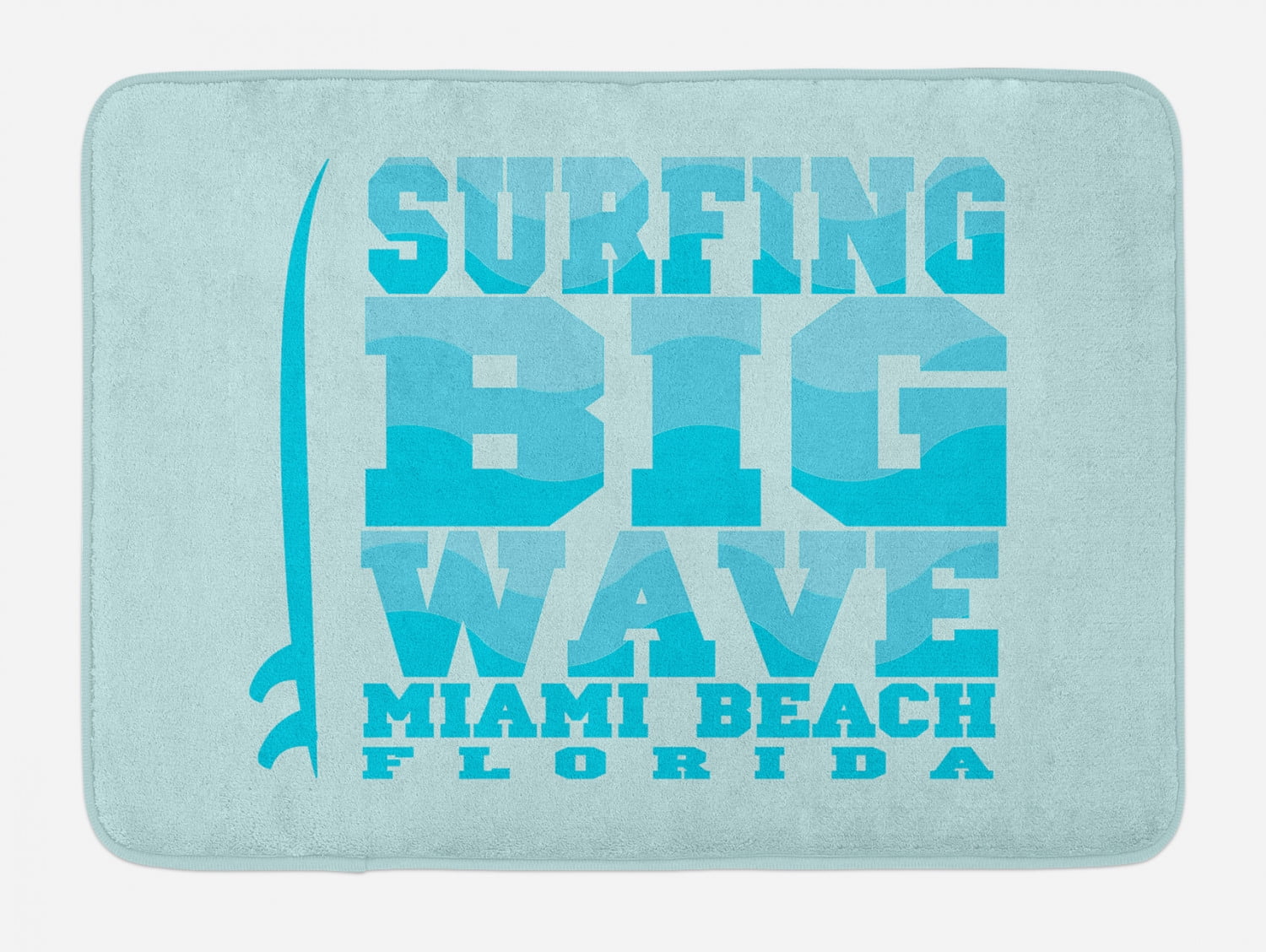 Florida Bath Mat, Surfing Big Wave Miami Beach Calligraphy Text with an ...