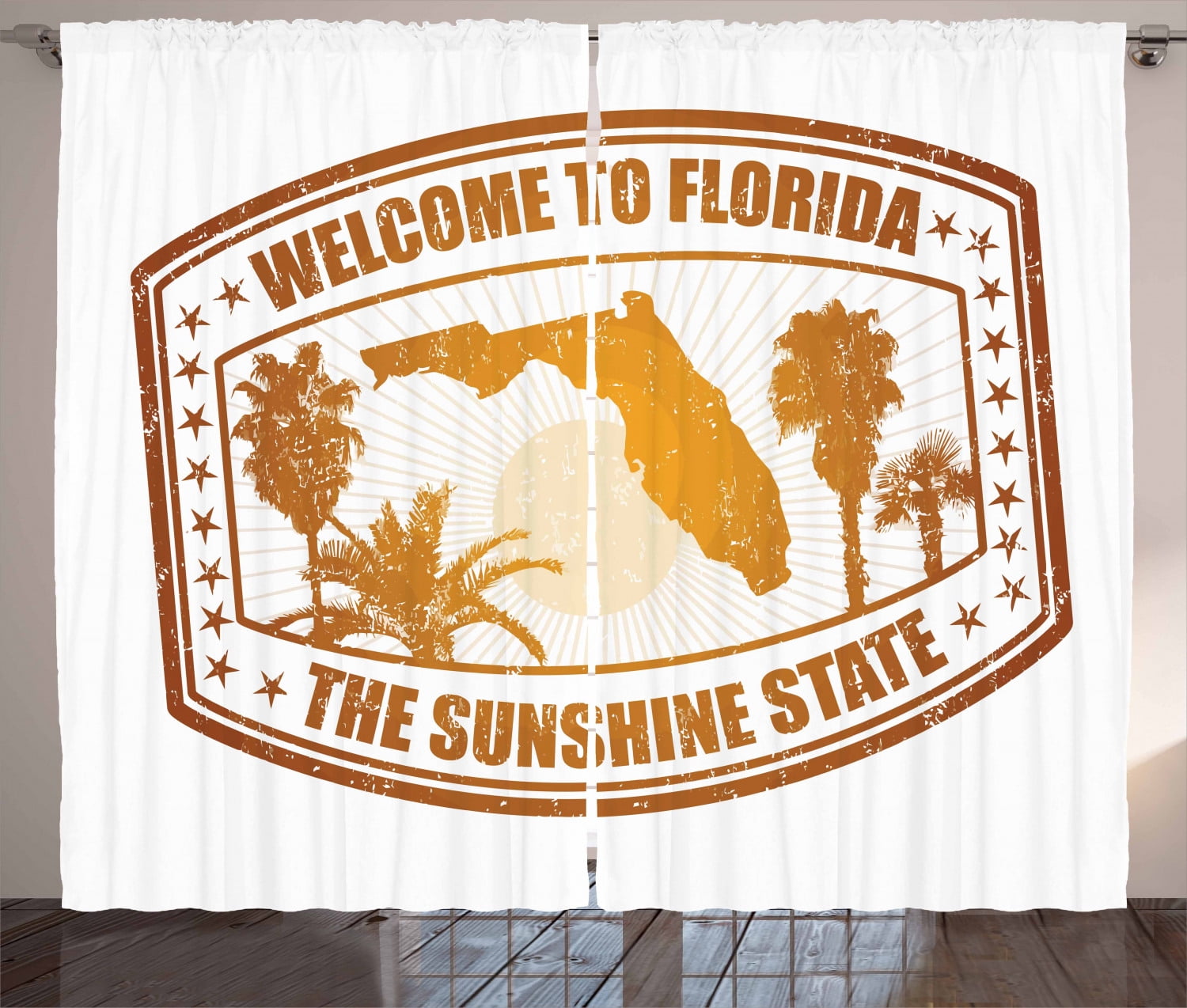 Ambesonne Florida Curtains 2 Panel Set, Orange Travel Stamp, 108" x 90 ...