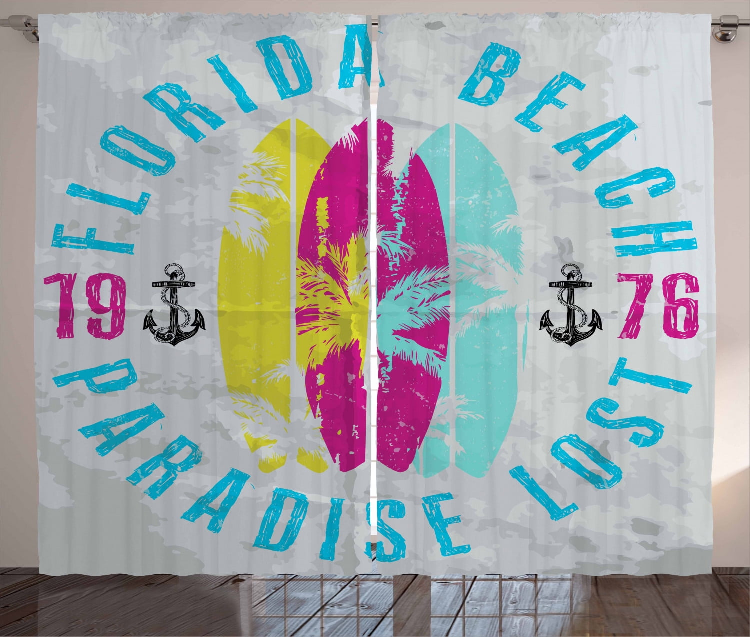 Ambesonne Florida Curtains 2 Panel Set, Weathered Surfboards, 108" x 96 ...