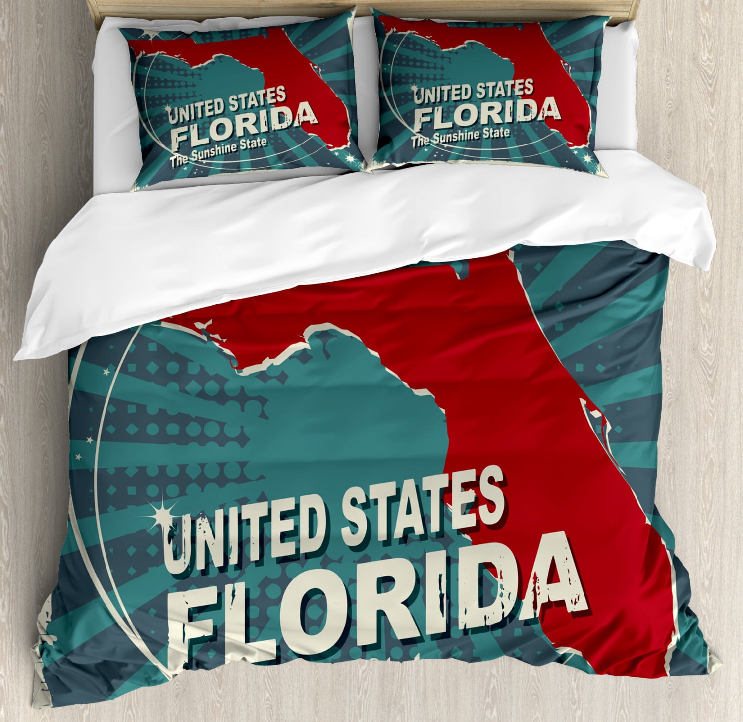 Florida Duvet Cover Set Queen Size, Retro Style Sunburst Worn Out ...