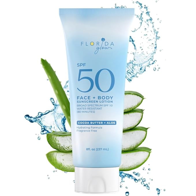 Florida Glow Water Based Sunscreen Lotion SPF 50, 8 OZ Pack of 1 ...