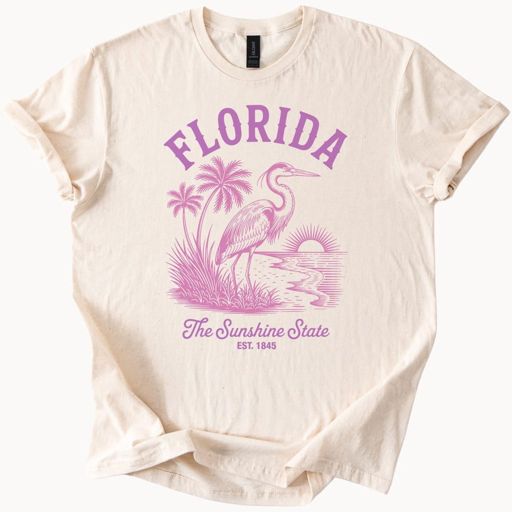 Florida Graphic T Shirt Heron Bird Palm Trees Sunset Beach The Sunshine ...