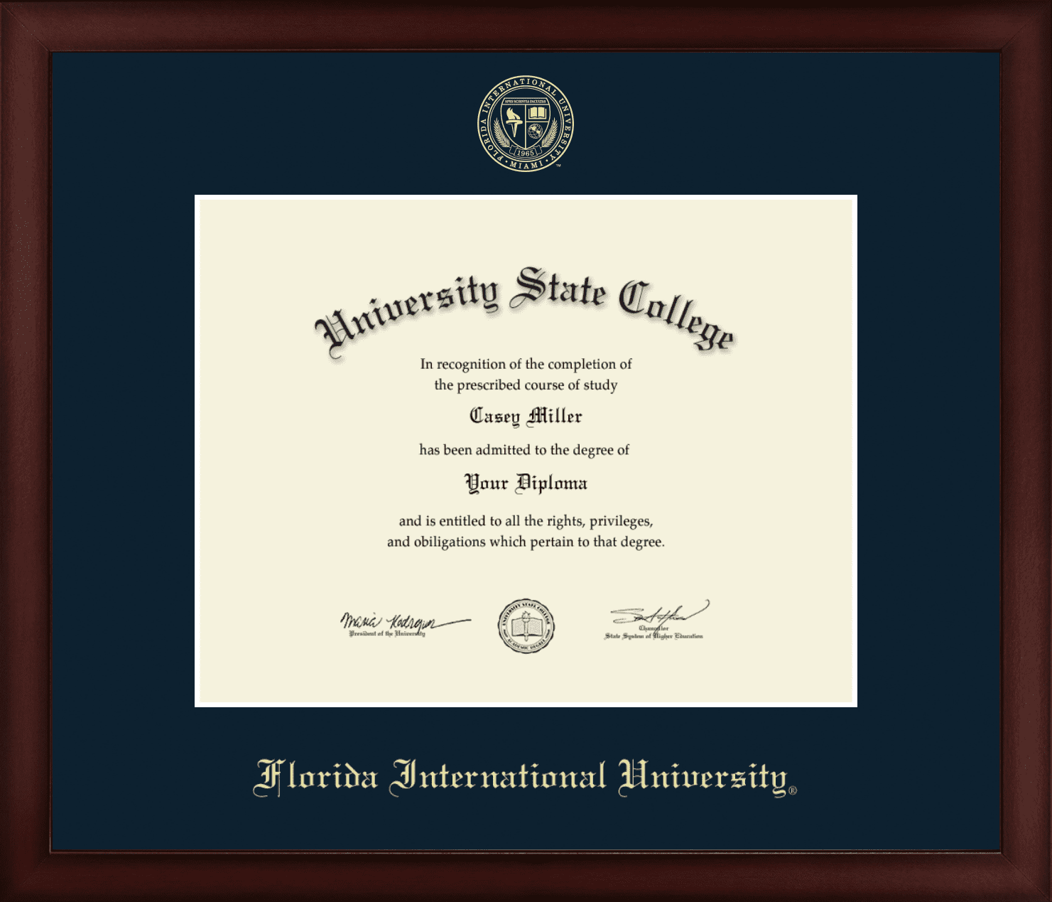 Florida International University Diploma Frame, Document Size 11" x 8.5 ...