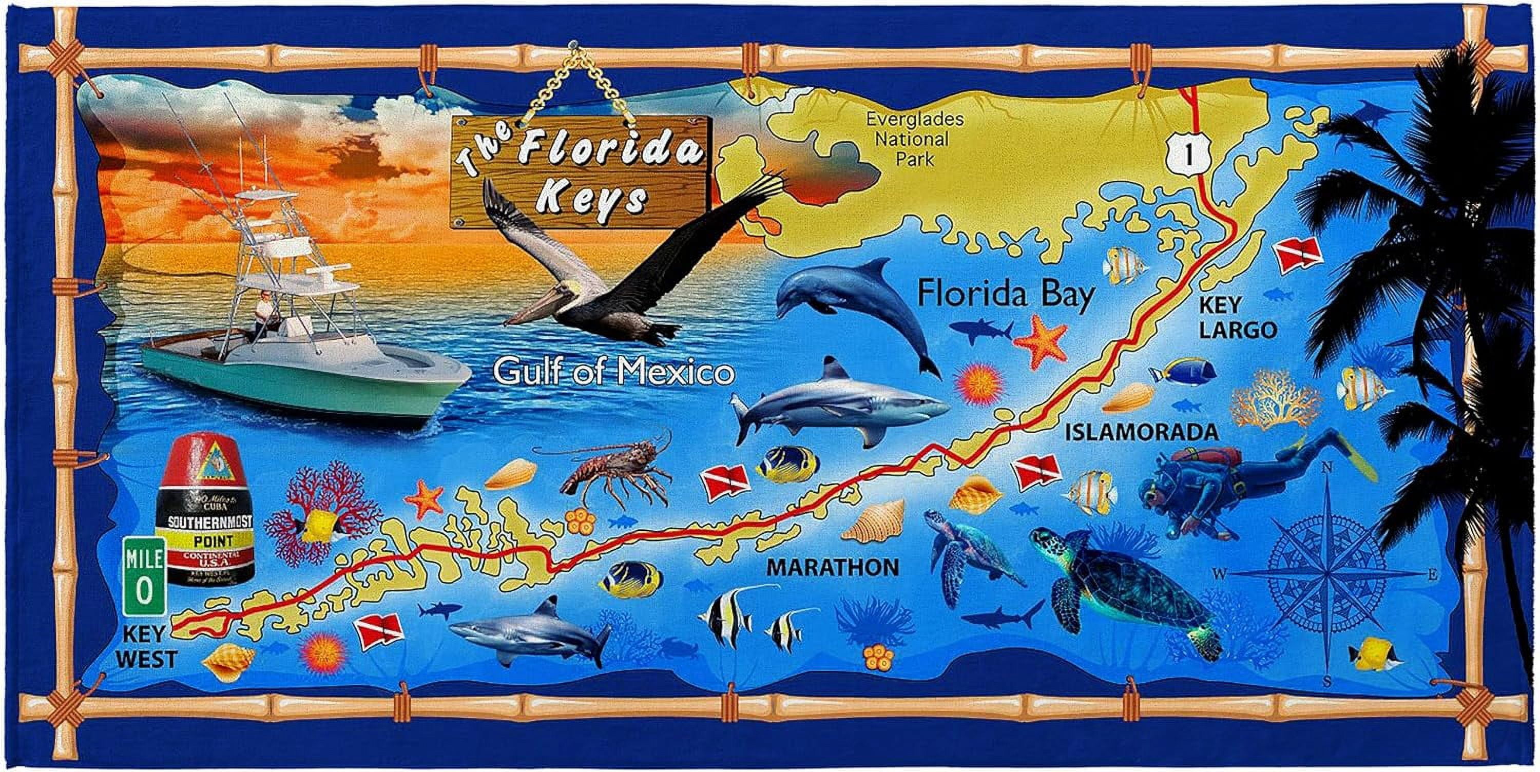 Florida Keys Map Beach Towel Souvenir Style 30 x 52 inches Sunshine ...