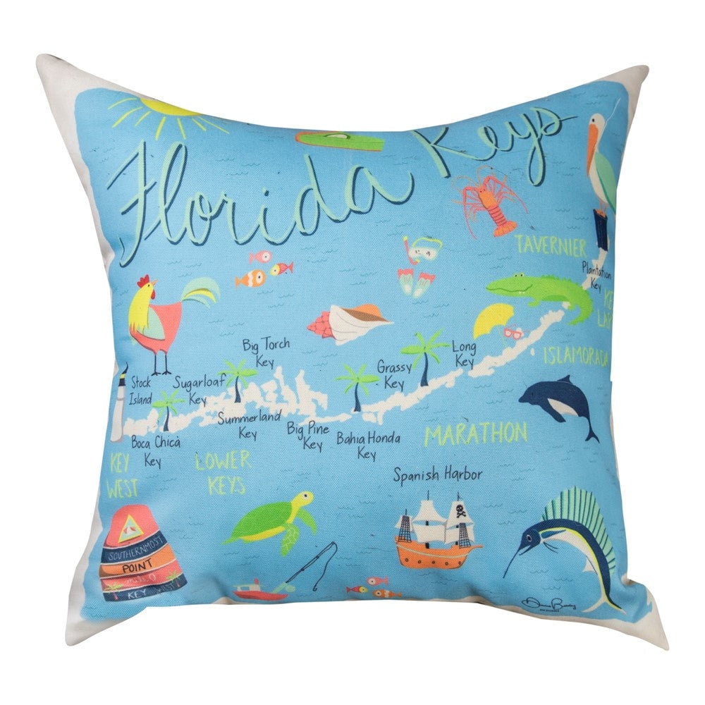 Florida Keys Map Climaweave Pillow 18" Indoor/Outdoor - Walmart.com