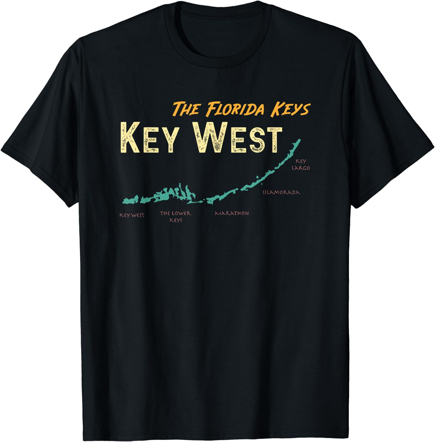 Florida Keys Map Key West T-Shirt Black Large - Walmart.com