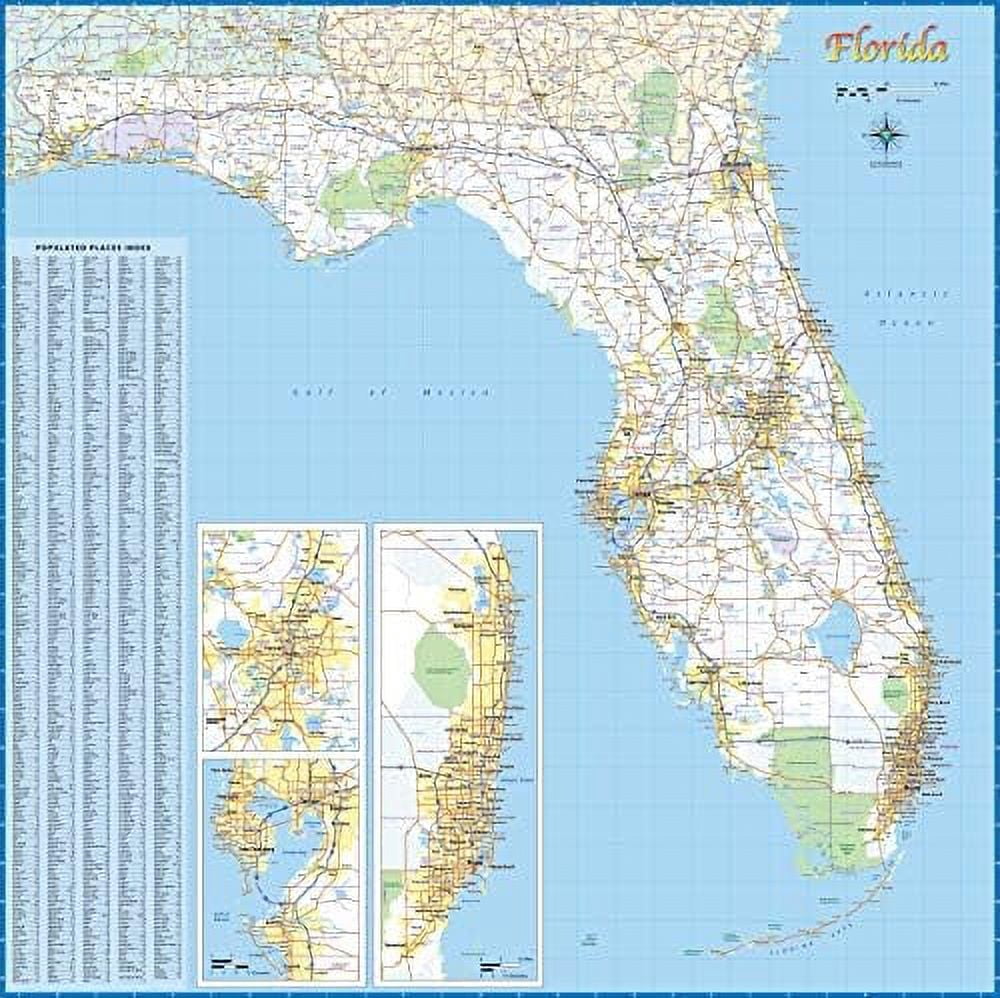 Florida Laminated Greyscale Road Wall Map (59' x 59') - Walmart.com