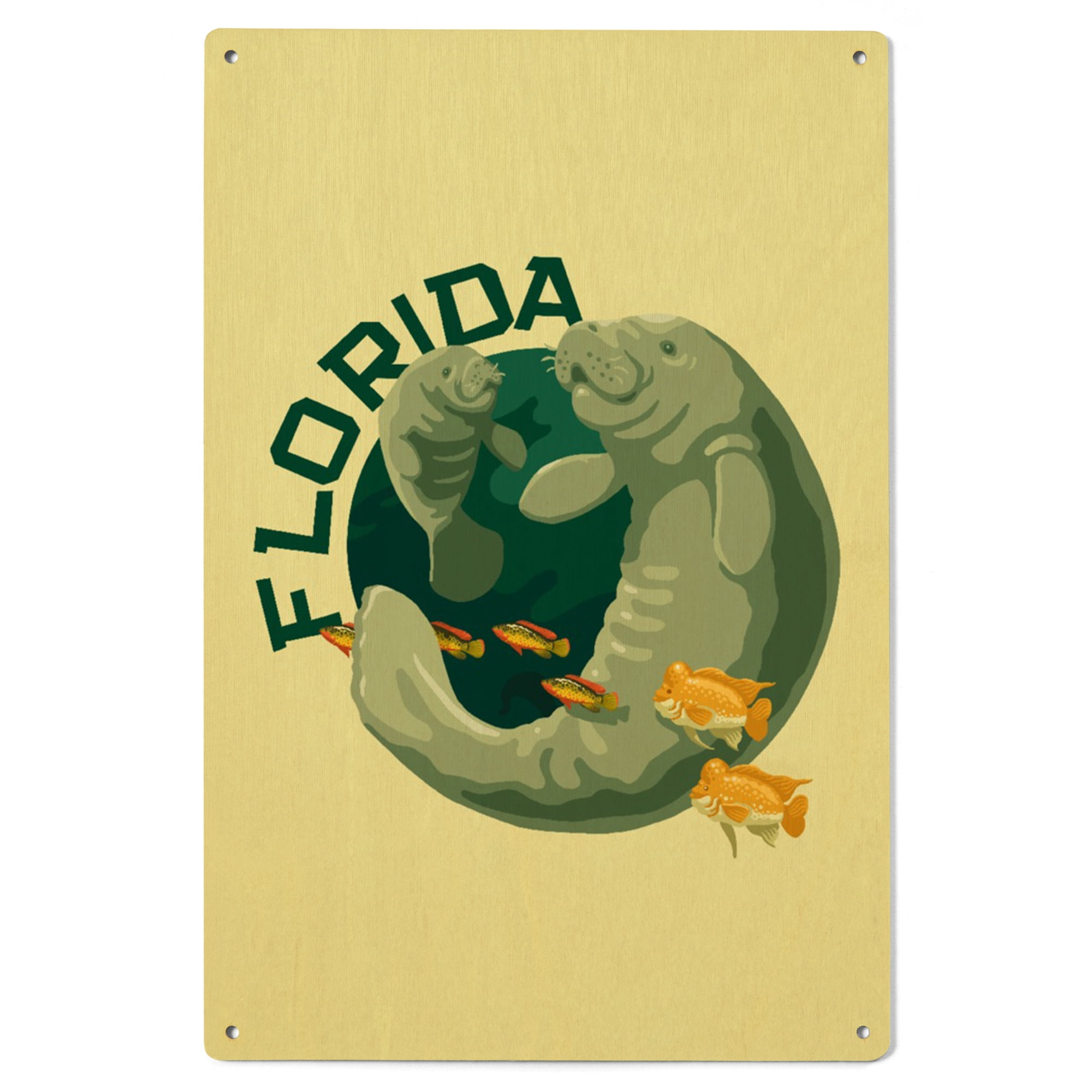 Florida, Manatee and Calf Swimming, Contour Birch Wood Wall Sign (6x9 ...