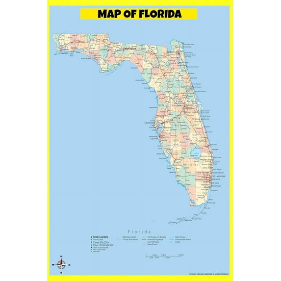 Florida Map Poster - Laminated Wall Map - Style A - 18x24 - Ideal for ...